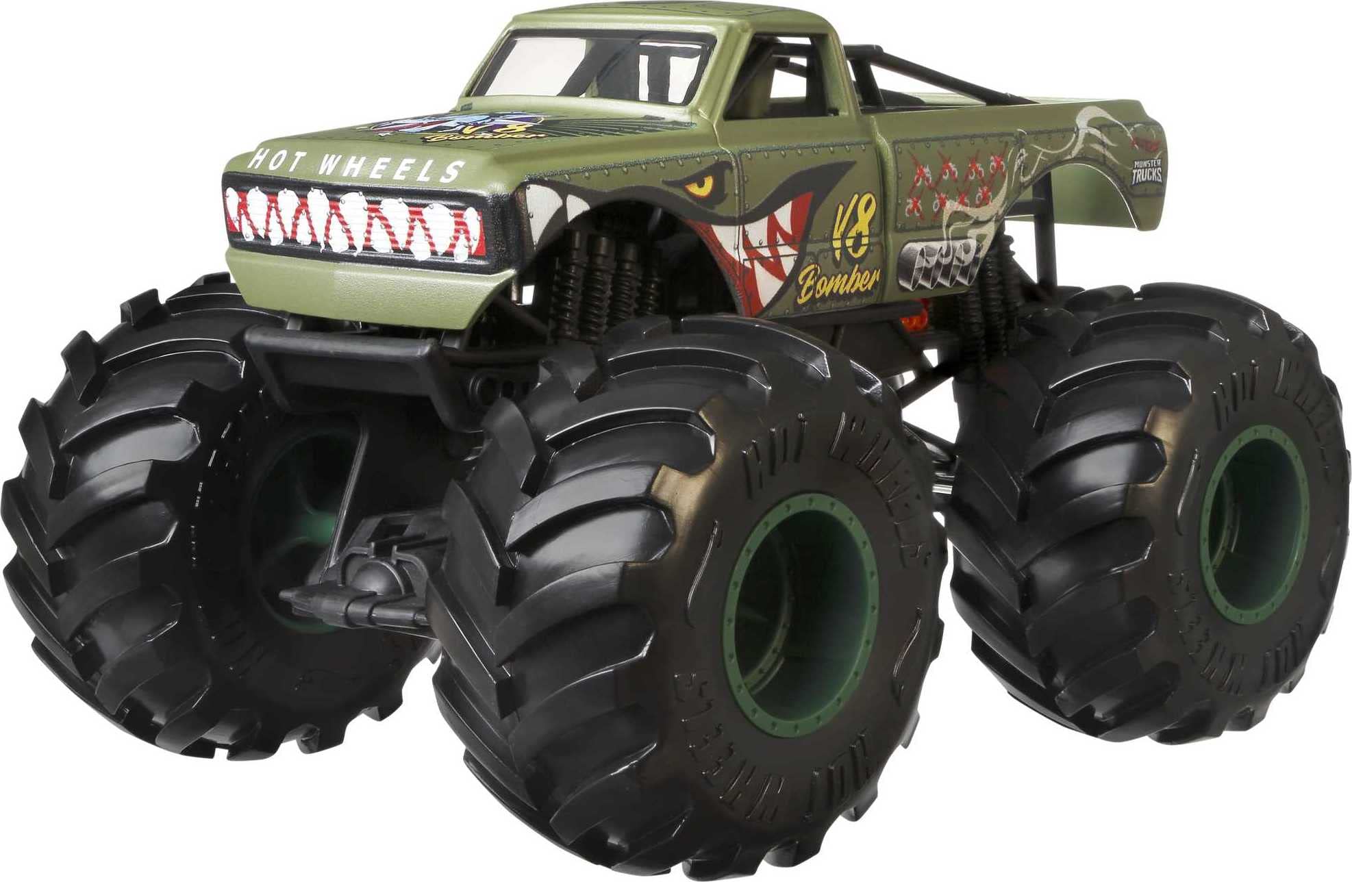 Hot Wheels Monster Truck 1:24 Scale Green Bomber Vehicle with Giant Wheels for Kids Age 3 to 8 Years Old Great Gift Toy Trucks Large Scale