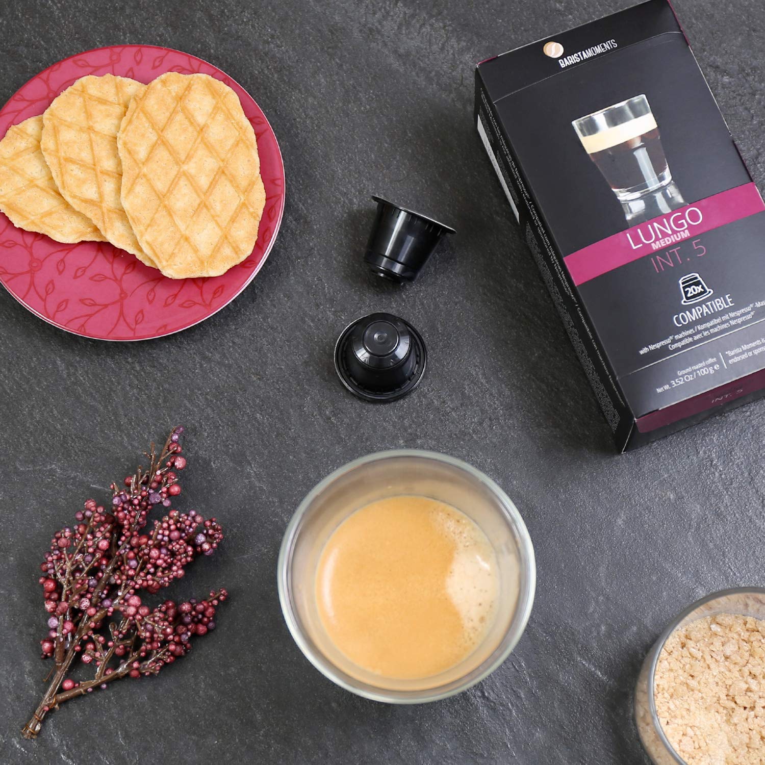 Barista Moments - 20 Italian Lungo Espresso Pods Compatible with Nespresso Original Coffee Capsules Machines (Lungo, 20)