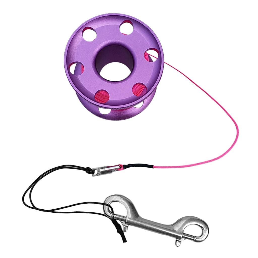 Baosity Aluminum Alloy Lightweight Scuba Diving Finger Spool Reel + Replacement 50m/164ft 100ft (30m)/20m/66ft Strong Strength Line, Purple 50m, as described