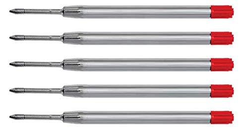 Smooth Flow Ink 5 Pack Ballpoint Pen Refills to Fit Parker Pens, Medium Point (Bulk Packed) (Red)