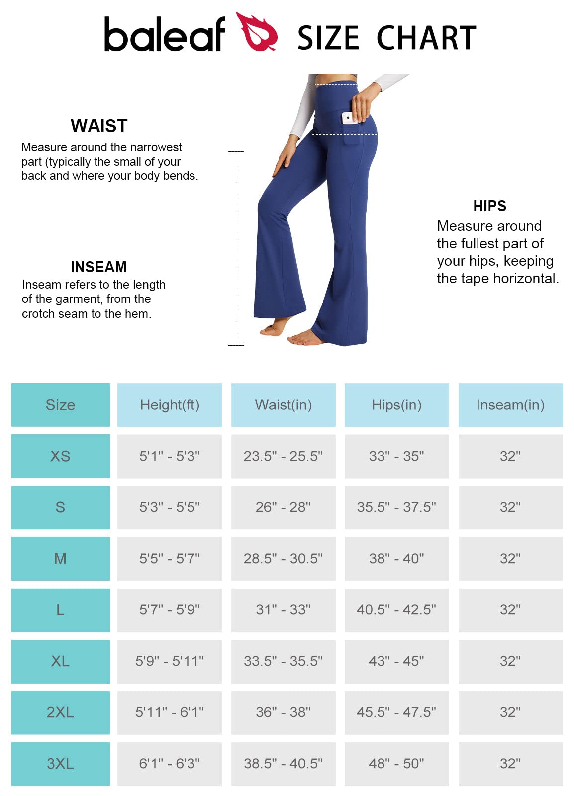 BALEAF Women's Flare Leggings with Pockets, Flare Pants Bootcut Yoga Pants High Waist Workout Casual Tummy Control Black 29" L