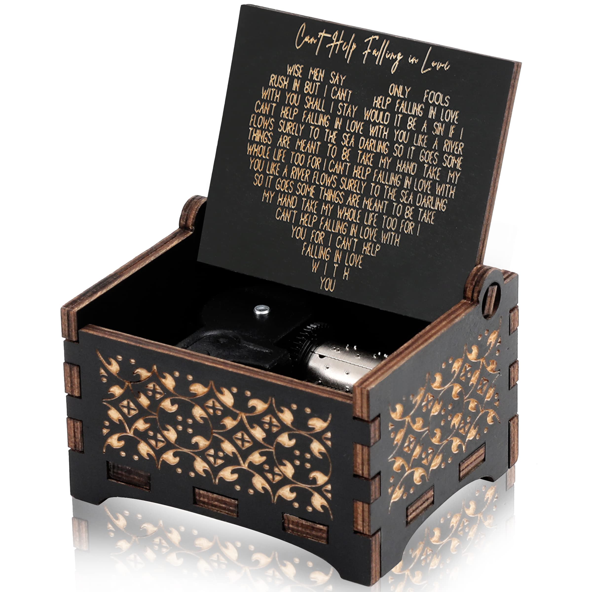 BAOSIWA Can't Help Falling in Love Music Box, Large Size Engraved Wooden Music Box Romantic Gifts for Girlfriend Boyfriend Her Him Wife Husband Anniversary Birthday