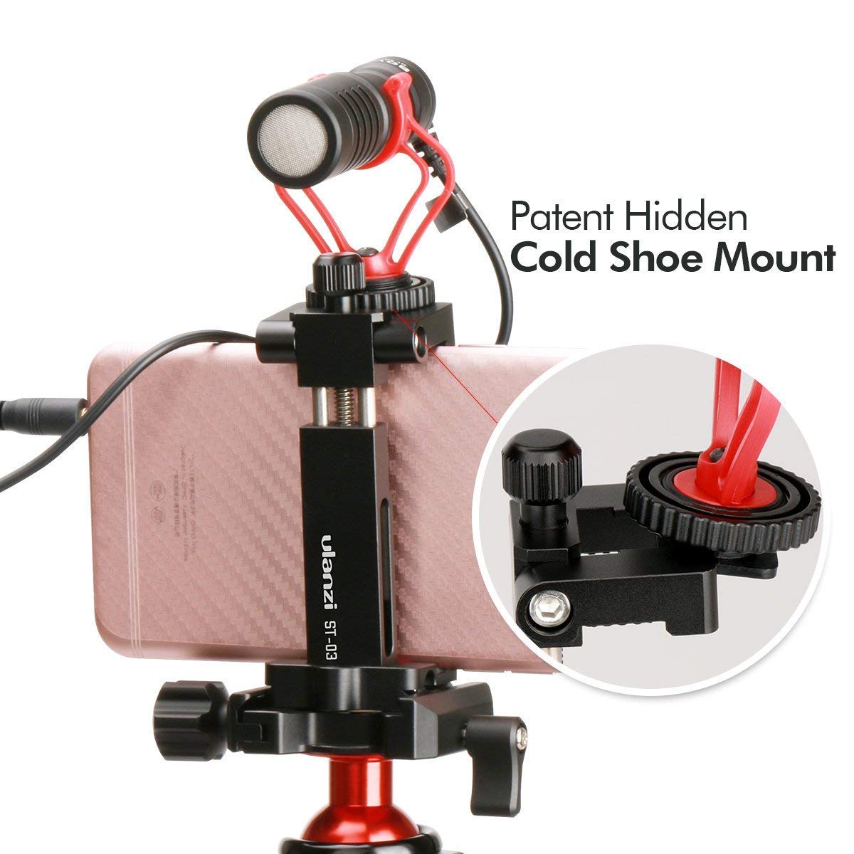Ulanzi ST-03 Metal Smart Phone Tripod Mount with Cold Shoe Mount and Arca-Style Quick Release Plate for iPhone Xs Xs Max X 8 7 Plus Samsung,Cell Phone Tripod Holder Clip Adapter for Joby GorillaPod