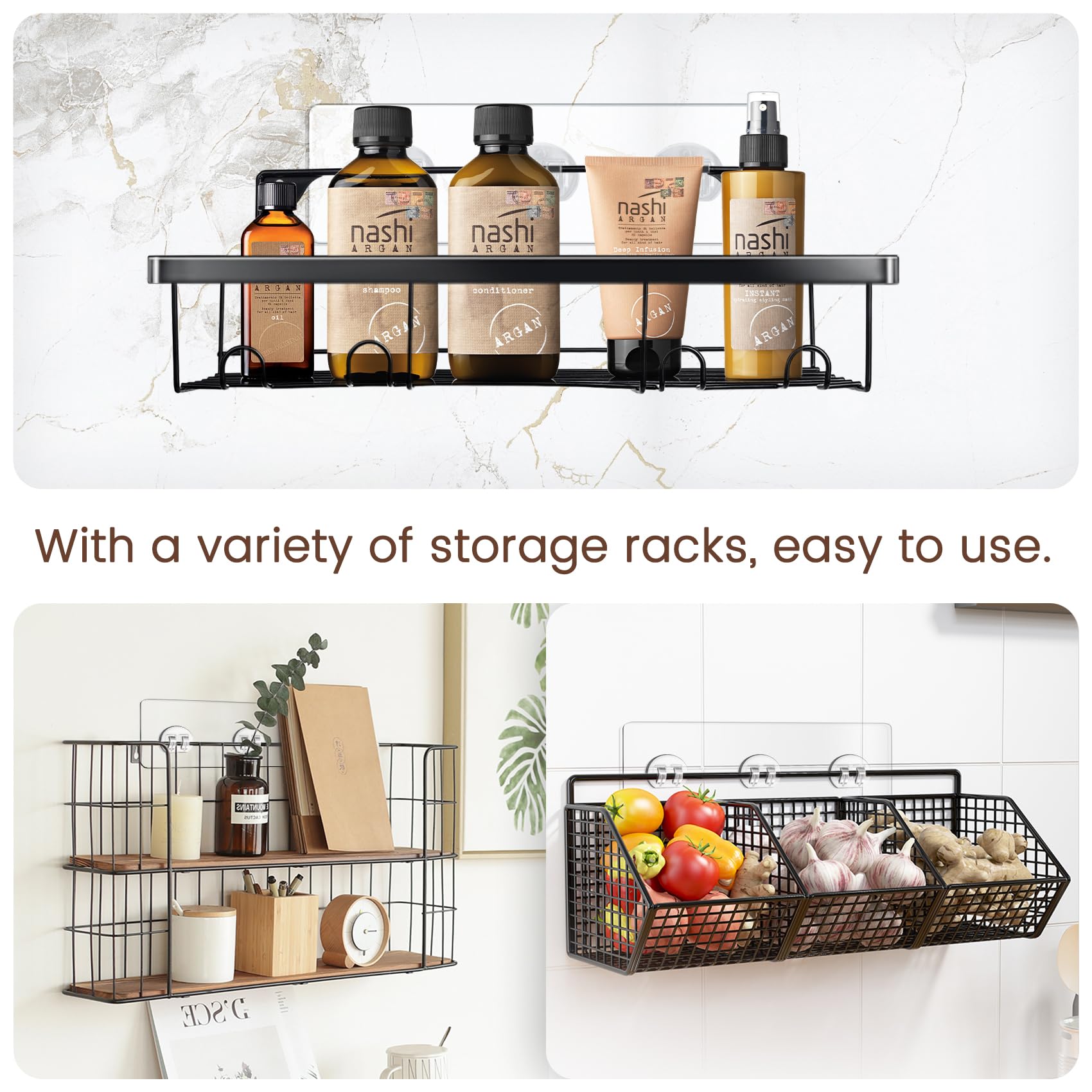 Boeetech Shower Caddy Adhesive for Replacement, Adhesive Hook Transparent Replacement Hook Wall Hooks, Strong Hanging Hooks Shower Shelves Stickers Hooks for Shower Caddy (12 PC)
