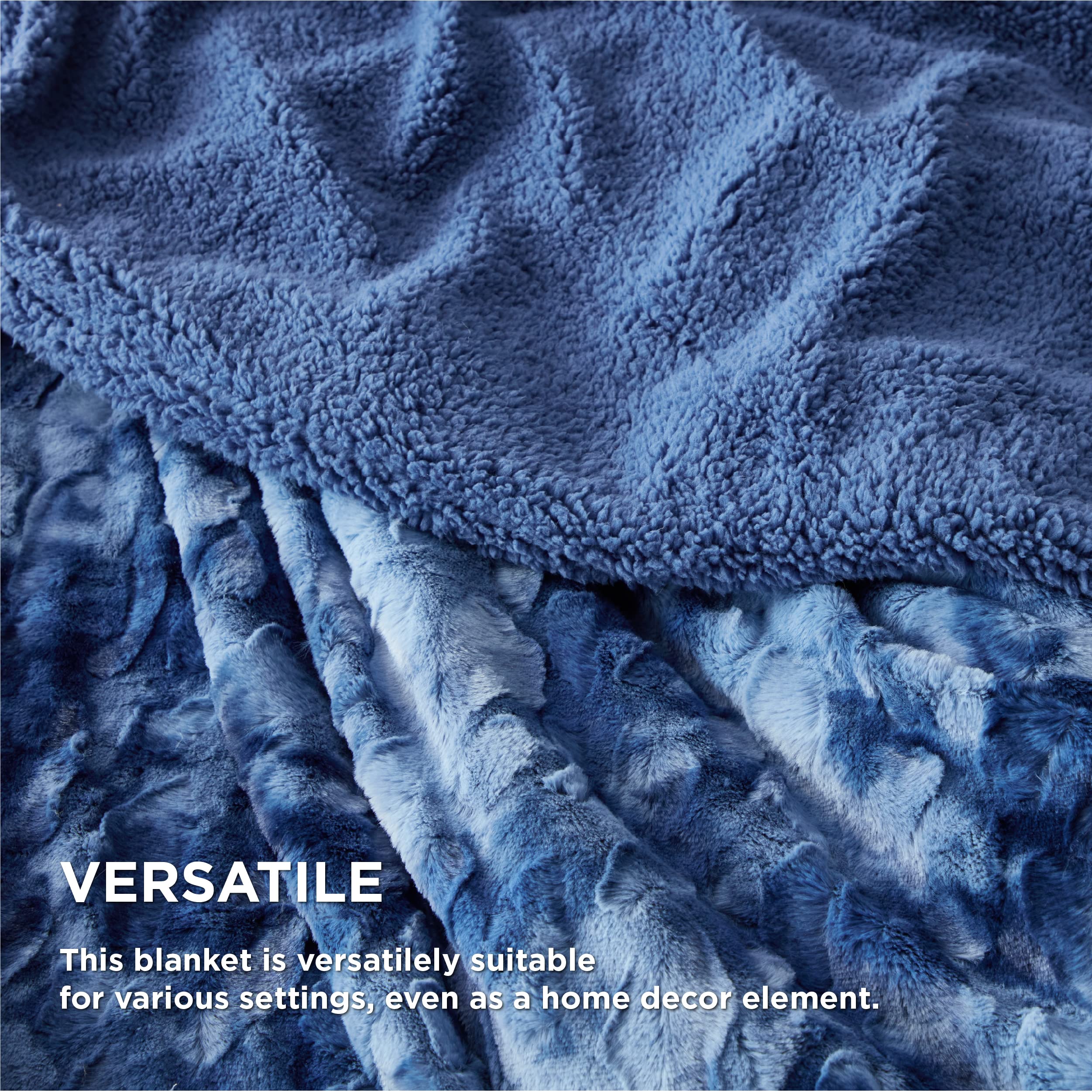 Bedsure Fuzzy Blanket Twin Size - Indigo, Soft and Comfy Sherpa, Plush and Furry Faux Fur, Reversible Twin Blankets for Couch, Sofa and Bed, 60x80 Inches