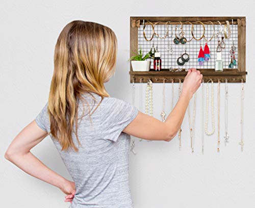 SoCal Buttercup Rustic Jewelry Organizer with Bracelet Rod Wall Mounted - Wooden Wall Mount Holder for Earrings, Necklaces, Bracelets, and Many Other Accessories