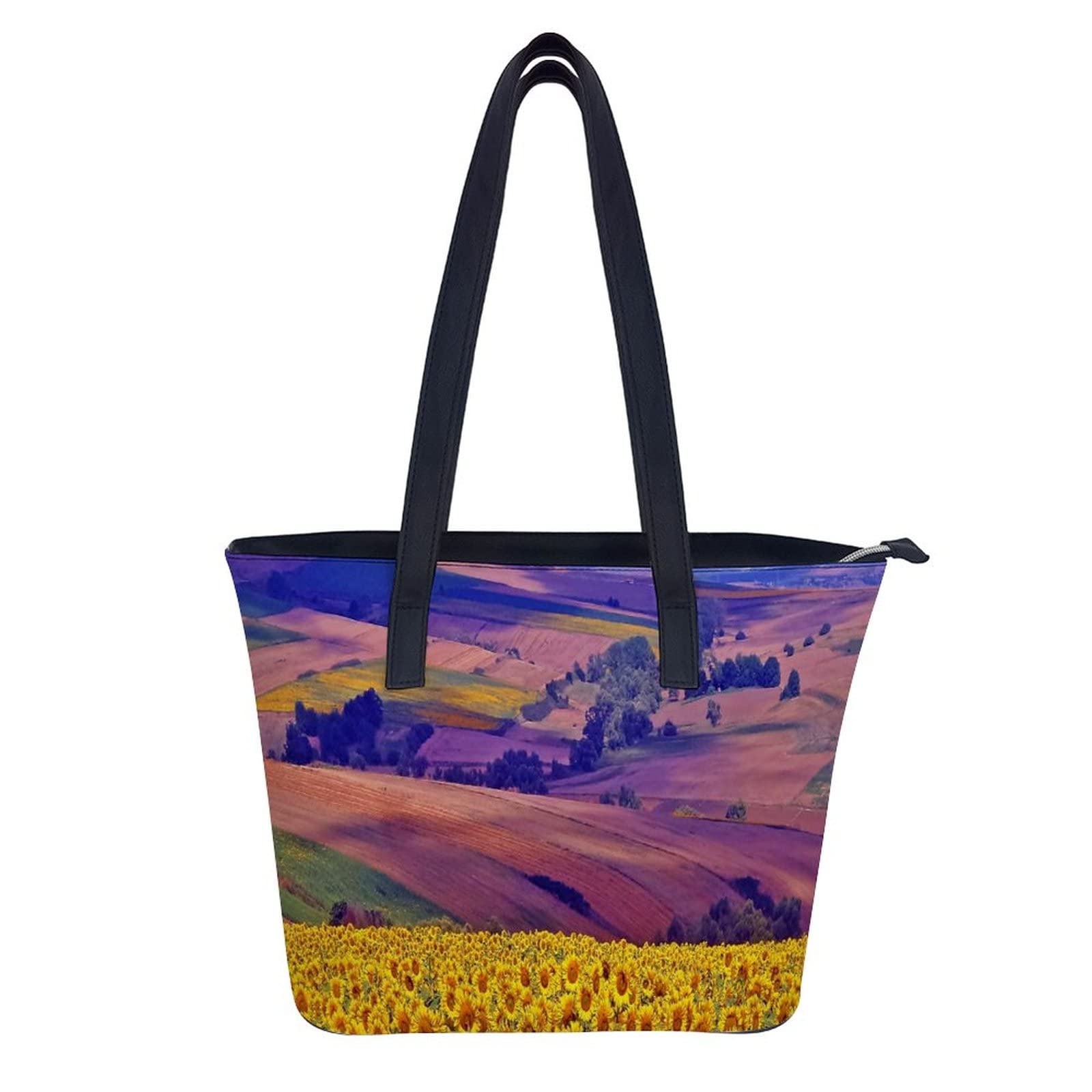 Sunflower Field Women's Tote Bag PU Leather Shoulder Bag Handbags Purse For Work Shopping Travel
