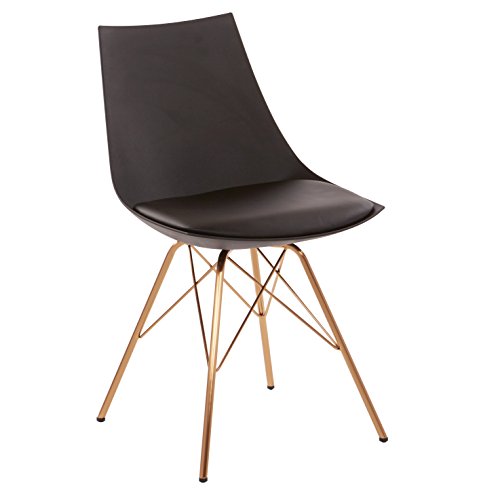 OSP Home Furnishings Oakley Mid-Century Modern Bucket Dining Chair with Faux Leather Padded Seat, Black