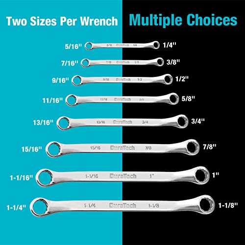 DURATECH 50-Degree Offset Wrench Set, SAE, Double Box End Wrench Set, 8-Piece, 1/4'' to 1-1/4'', 12 Point, CR-V Steel, with Easy Hang Rolling Pouch