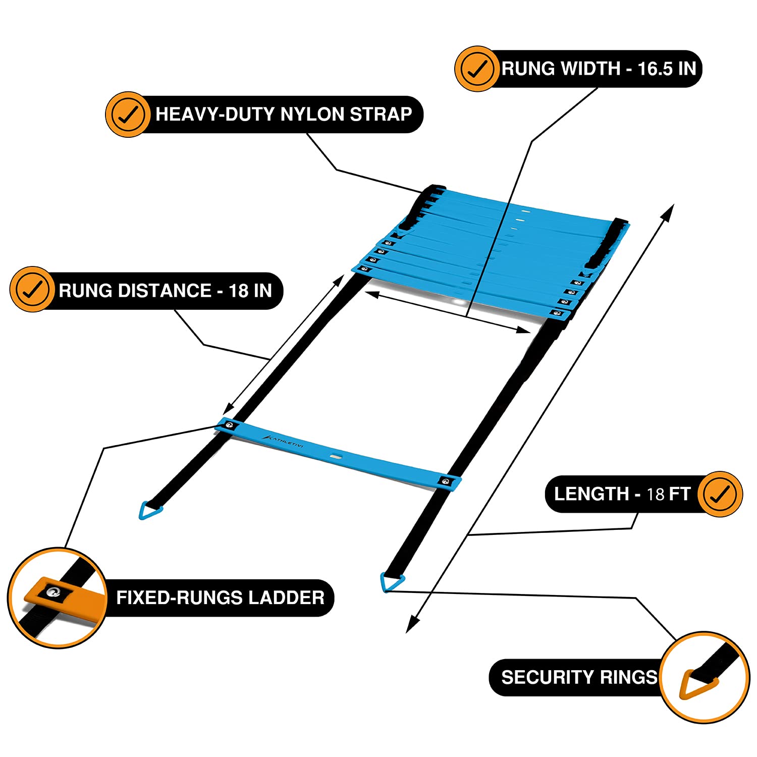 Athletivi Agility Training Equipment Set for Proffesional Training, Adults, Youth & Kids. Soccer & Footbal Training Set with Fixed-Rung Ladder - Enhance Speed, Power & Strength. (Orange Set)