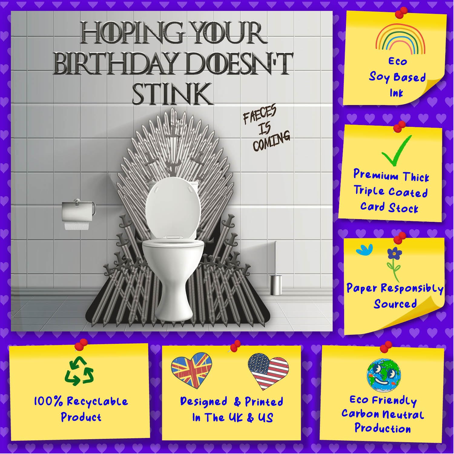 Cult Kitty Birthday Doesn't Stink - Funny Birthday Card for Men - Thick, Premium Birthday Card for Men, Great Game or Thrones Card with Colourful Envelope