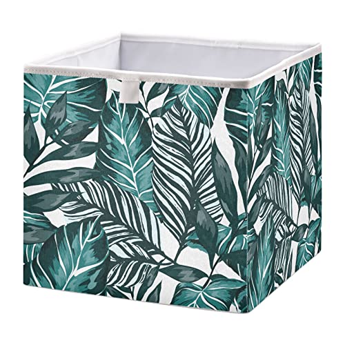 CaTaKu Watercolor Tropical Leaves Cubes Storage Bins 11 inch Collapsible Fabric Storage Baskets Shelves Organizer Foldable Decorative Bedroom Storage Boxes for Organizing Home