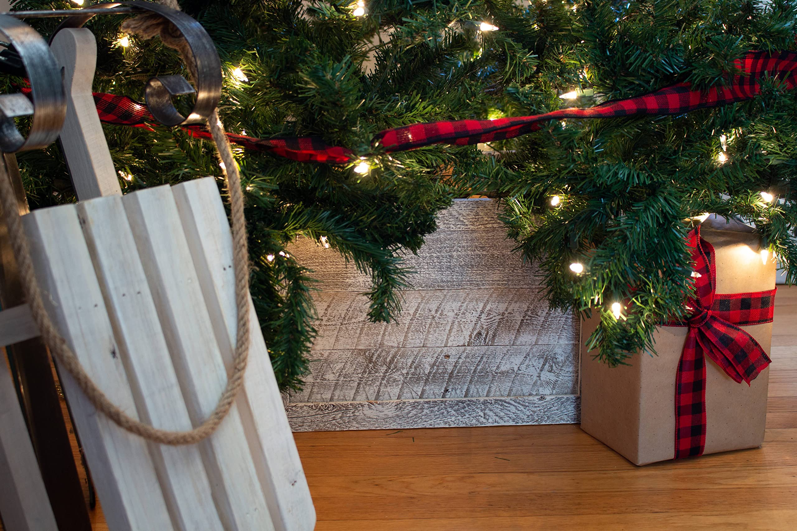 BarnwoodUSA Christmas Tree Collar or Box Made of Reclaimed Wood Rustic Skirt Replacement Blocks Kids & Pets, Adds Farmhouse Charm Natural, Hook-&-Loop Strip Panels, 30x22.5 in., Whitewash