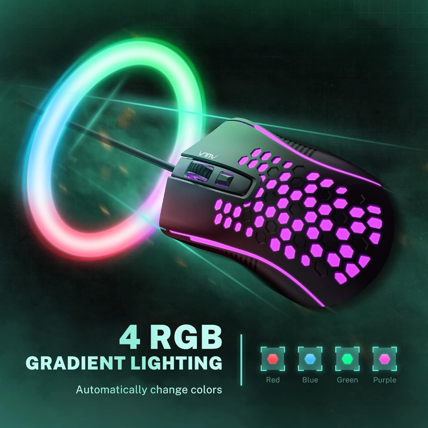 AULA Gaming Mouse Wired, Ultra-Lightweight Honeycomb Computer Mice with RGB Backlit, 3600 Adjustable DPI USB Computer Mouse for Windows PC & Laptop Gamers