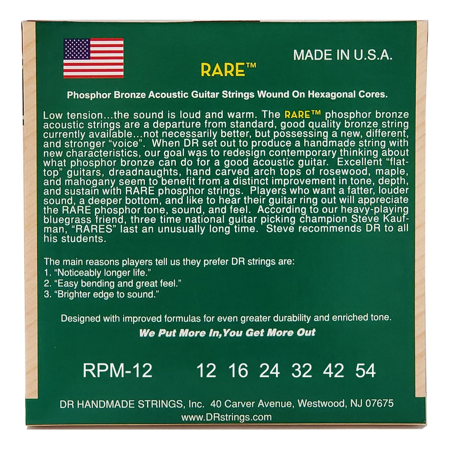 DR Strings Rare - Phosphor Bronze AcousticHex Core 12-54