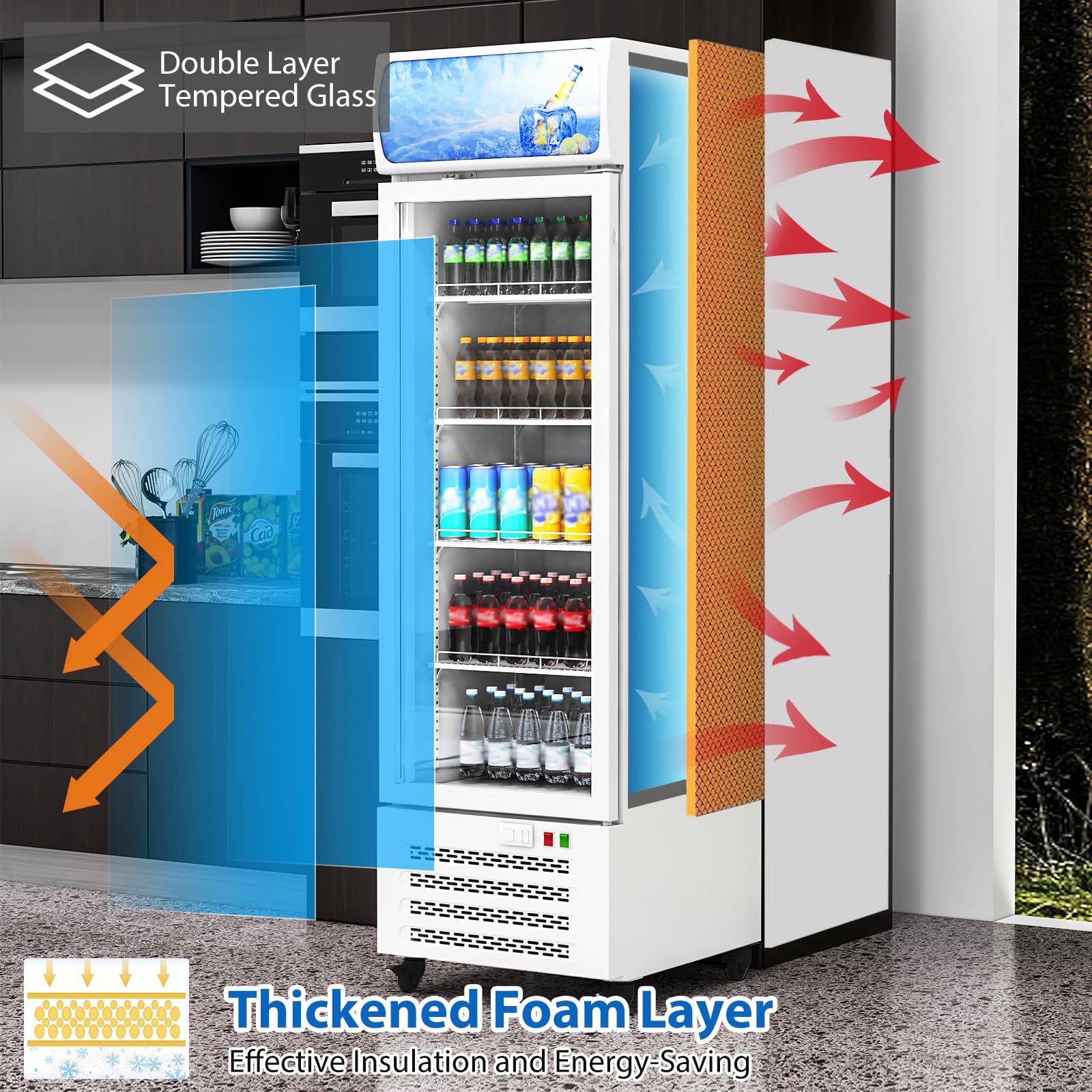 GAOMON Commercial Refrigerators Display Fridge 12 Cu.ft, Beverage Refrigerator and Cooler with Adjustable Removable Shelves and LED Light for Home, Store, Gym, Bar or Office, Single Swing Door