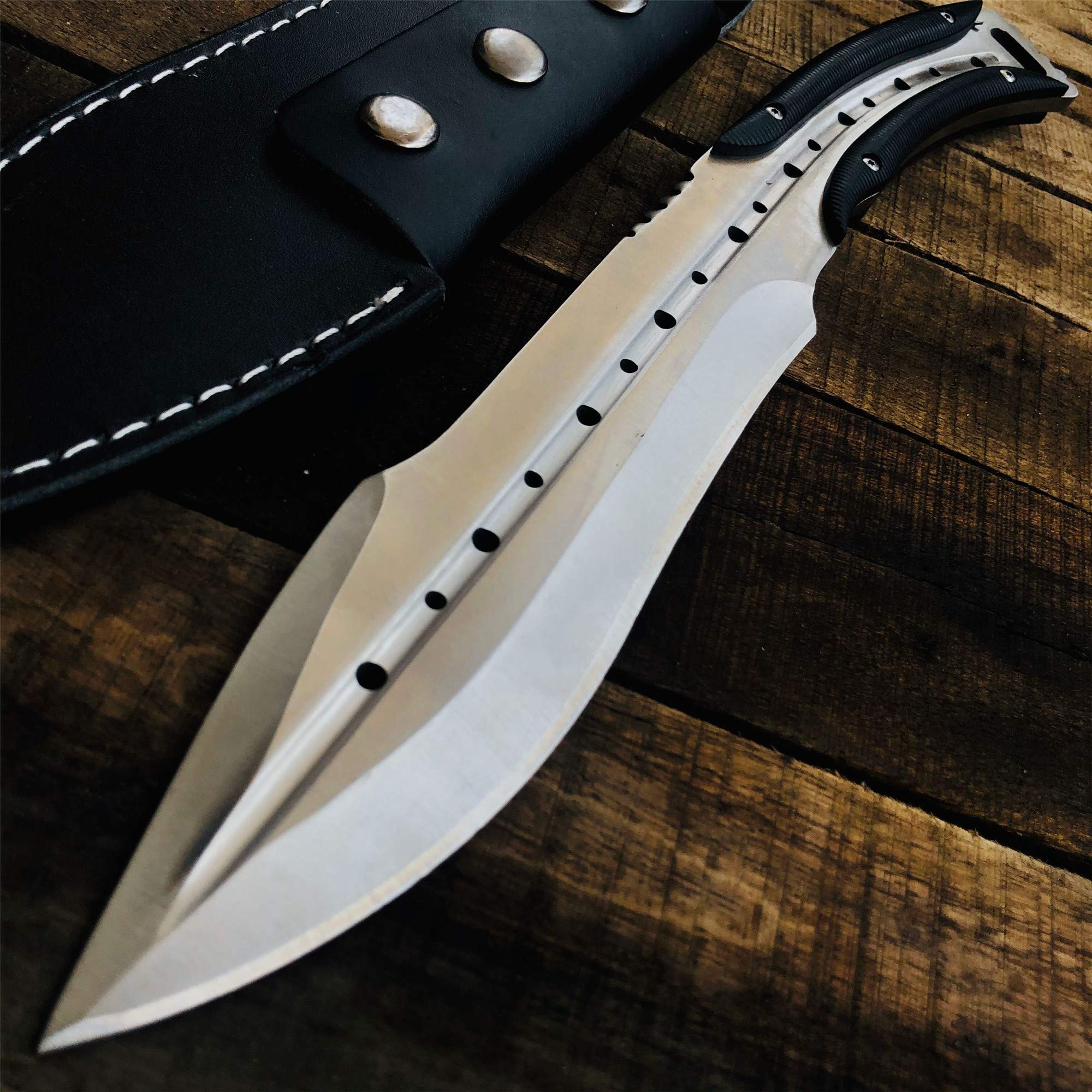 AULAKNIV Collect Customized Full Tang Fixed Blade D2 Steel Perfect Tactical Design 12.5" Bowie Knives Tactical,Hunting,Survival,Camping Tools W/Leather Sheath