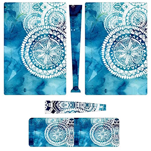 Bohemian Blue Watercolor Weed Full Protective Skin Cover Design Wrap Decal Sticker Compatible with PS5 Digital Edition Console and Controller