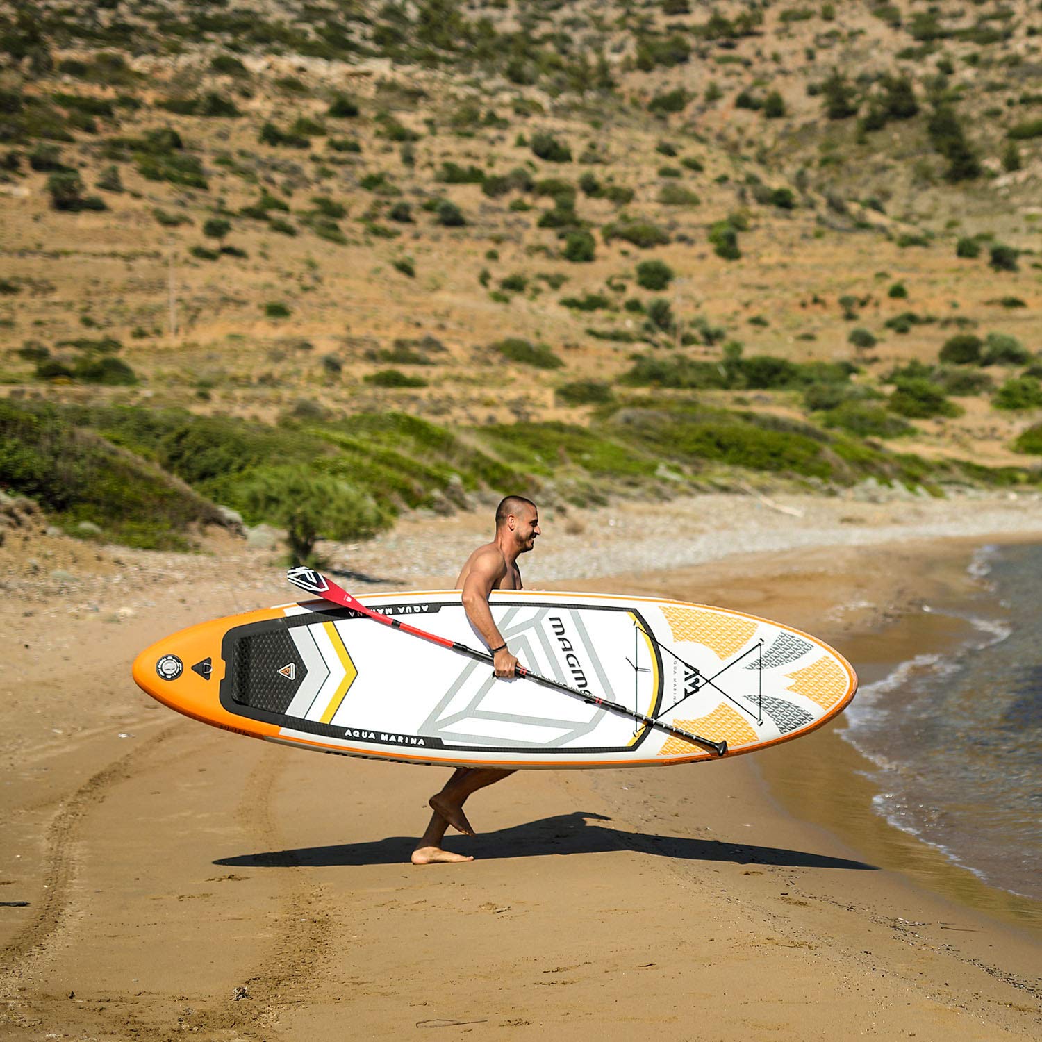 Aqua Marina Magma Inflatable Stand Up Paddle Board 10'10" (6" Thick) | Includes Double Action Pump, MAGIC Backpack, Slide-in Center Fin, Sports III Paddle, Safety Leash