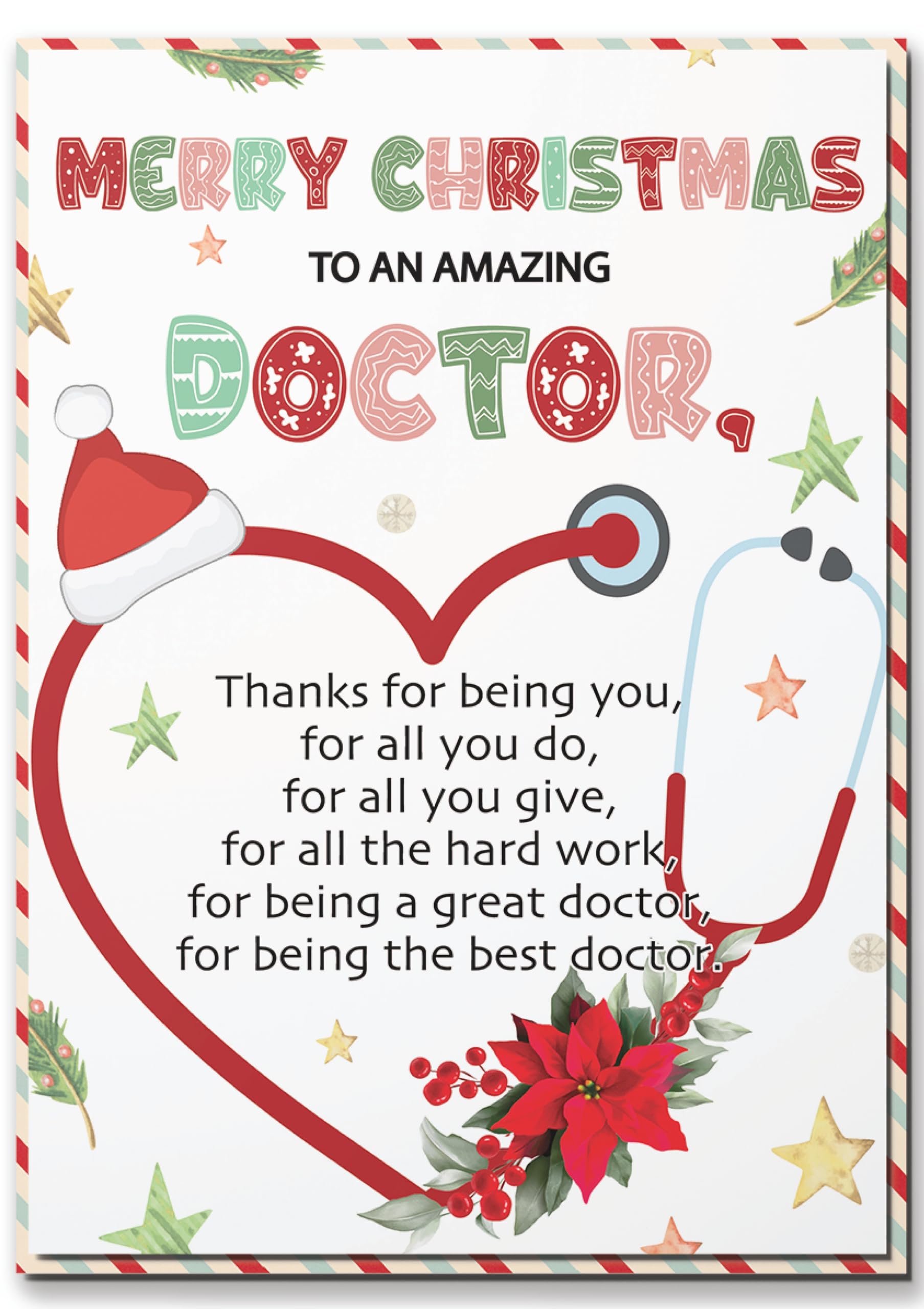 BlinkWishes Christmas Card for Doctor, Doctor Merry Christmas Greeting Card with Envelope and Seal, Thank You Christmas Gift for Doctor and Healthcare Worker, Xmas Gift Ideas
