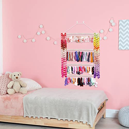 Large Headband Bow Holder for Girls,Huge Hair Accessories Organizer Storage Display with 96 pcs Hooks, Wall Hanging Decor for Toddler Nursery Room