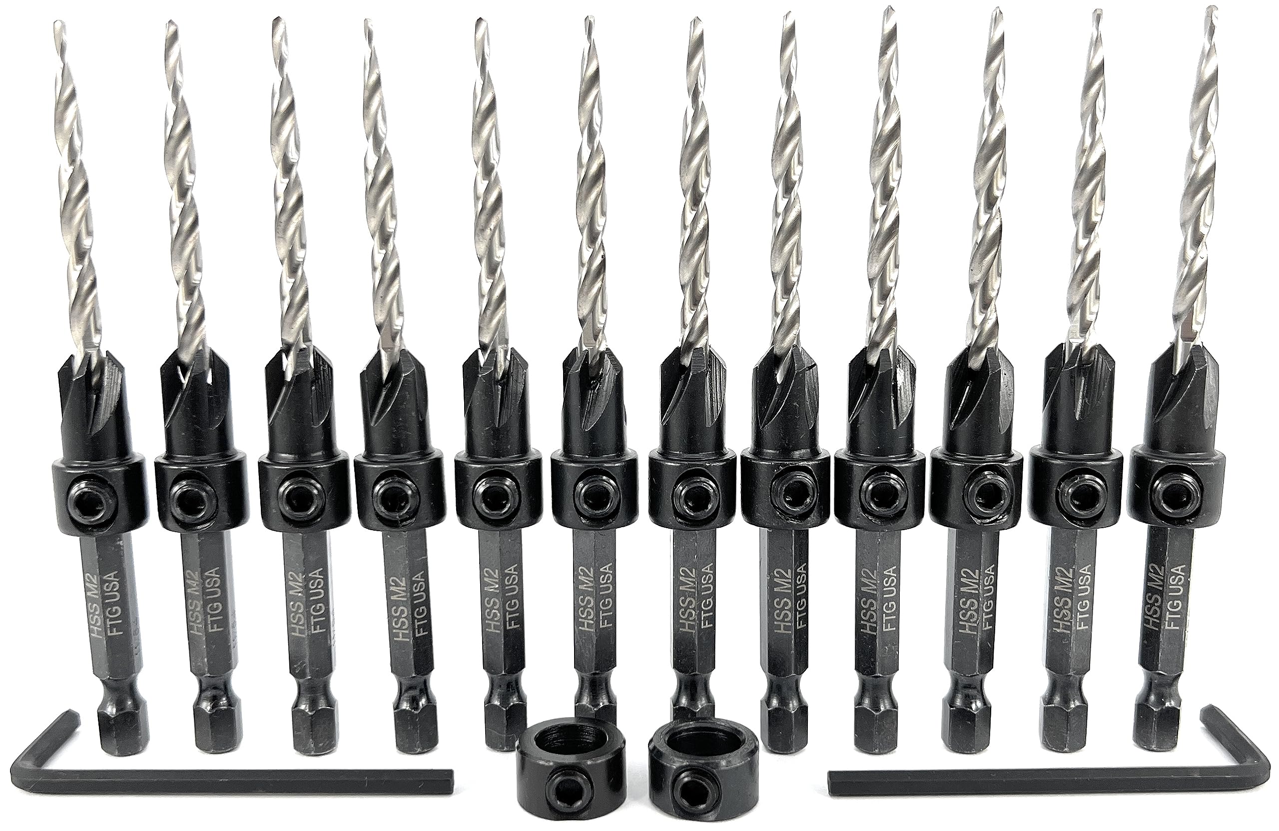 FTG USA Countersink Drill Bit Set for Wood with Tapered Drill Bit 12 Pc #8 (11/64")