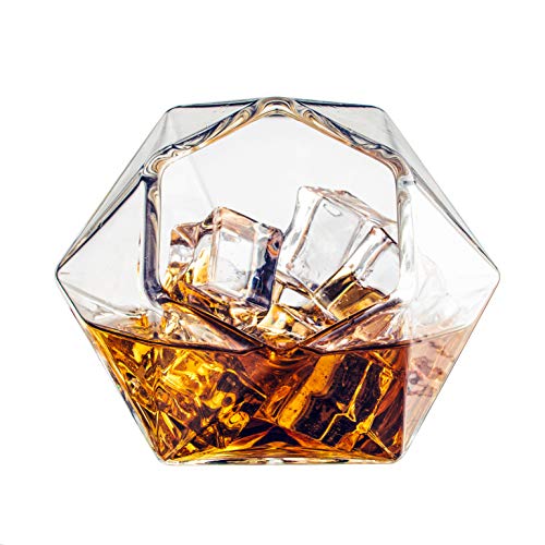 Set of 4 Diamond Whiskey & Wine Glasses 10oz - Wine, Whiskey, Water, Diamond Shaped, Diamonds Collection Sparkle Patented Wine Savant - Stands Alone, Or on Stand
