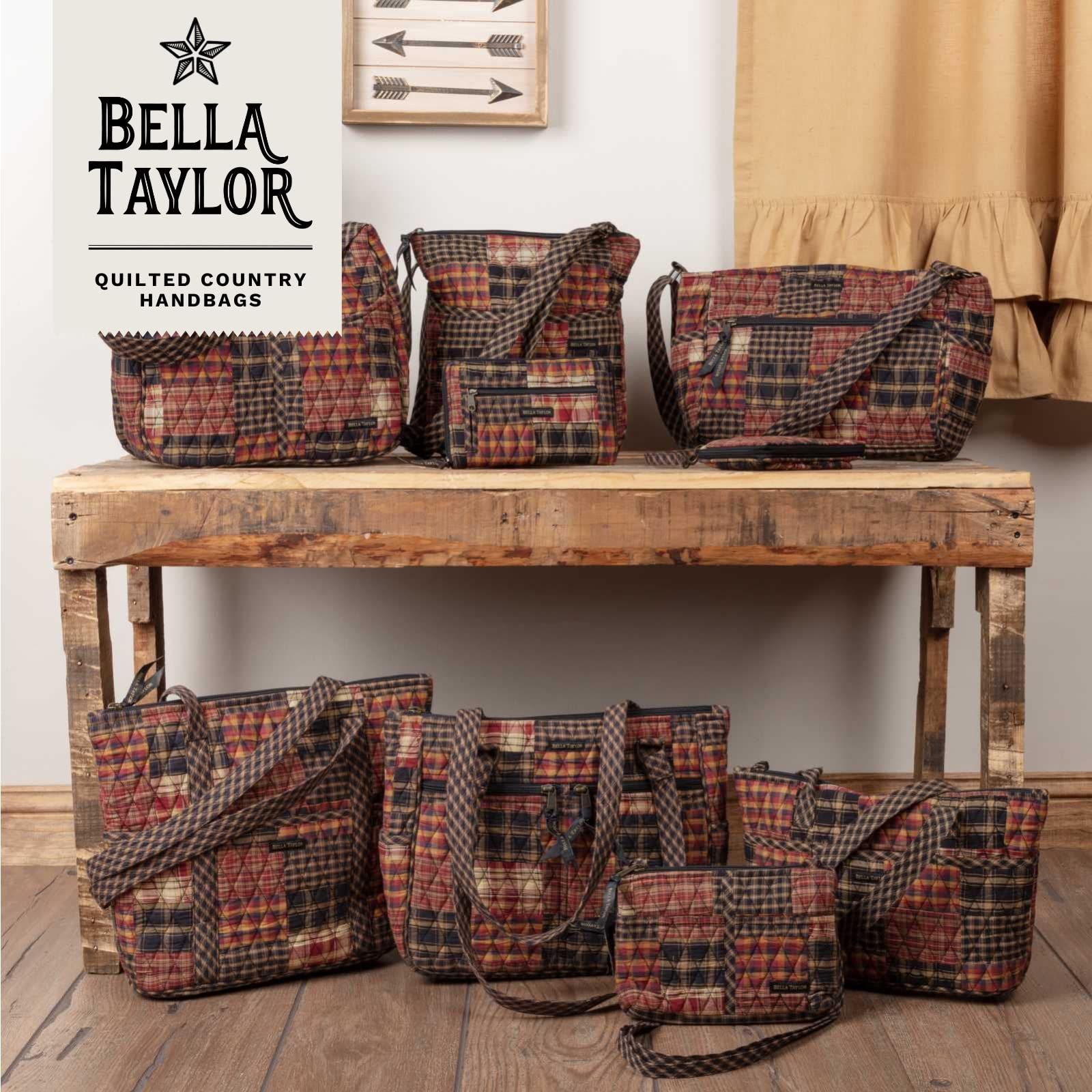 Bella Taylor Wrist Strap Wallet for Women | Multi Card Zip Around Wallet with RFID Protection and Wristlet Strap | Quilted Cotton Beckham Black and Burgundy Patchwork