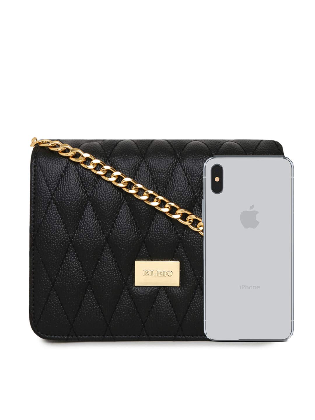 KLEIO Women's Quilted Vibrant Cross Body Sling Hand Bag For Medium Black