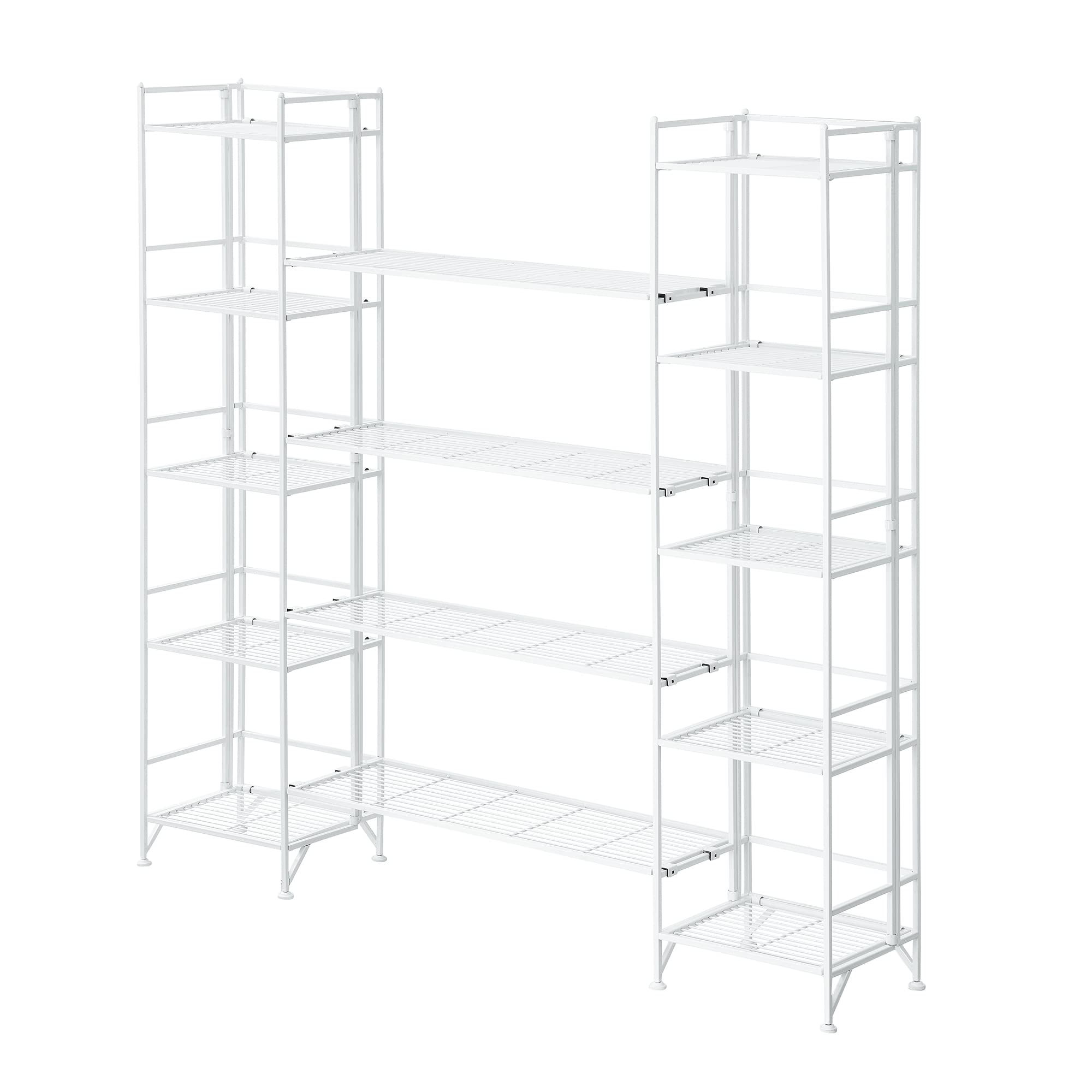 Convenience Concepts Xtra Storage Shelves - 5 Tier Folding Metal Shelving with Set of 4 Deluxe Extension Shelves - Modern Shelves for Storage and Display in Living Room, Bathroom, Office, White