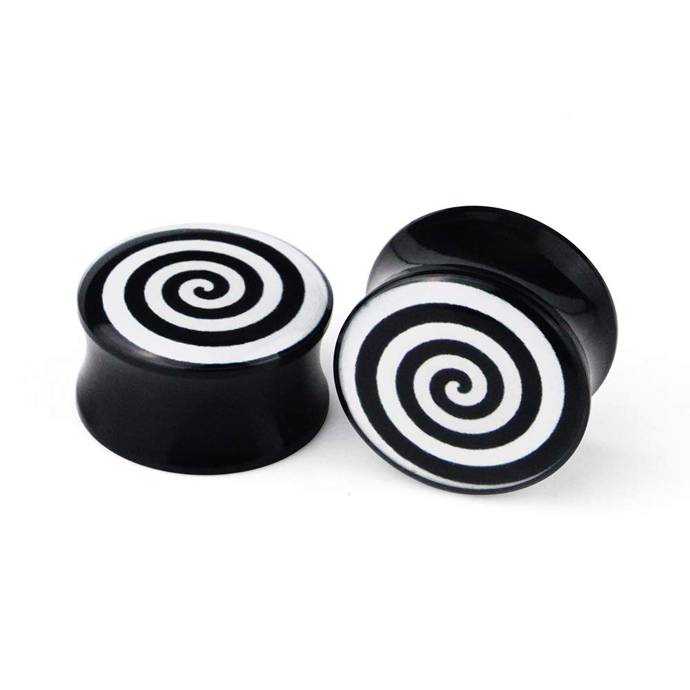 Awinrel Checkered and Spiral Saddle Ear Gauges Set UV Acrylic Ear Plugs Tunnel Stretcher Expander Body Piercing Jewelry 4 Pieces 00G 10mm