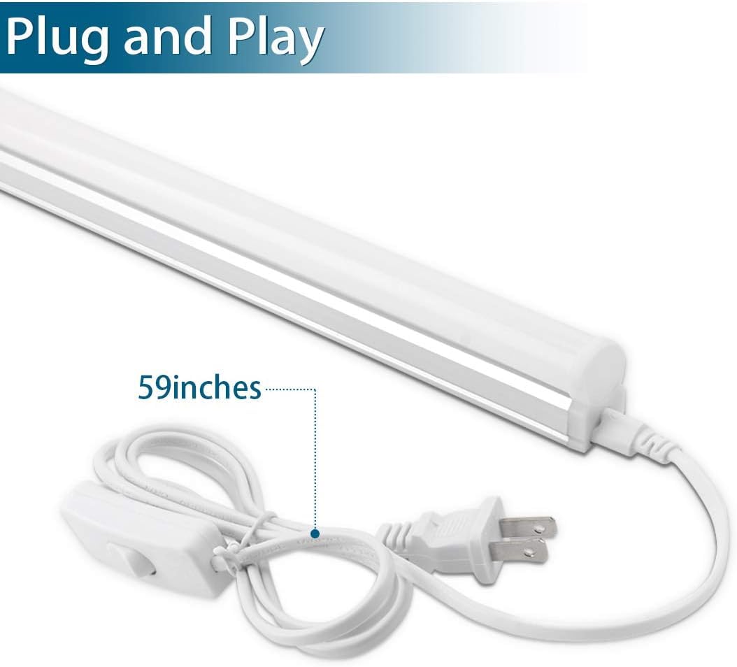 Barrina LED T5 Integrated Single Fixture, 4FT, 2200lm, 6500K (Super Bright White), 20W, Utility Shop Light, Ceiling and Under Cabinet Light, garage Light with Built-in ON/Off Switch