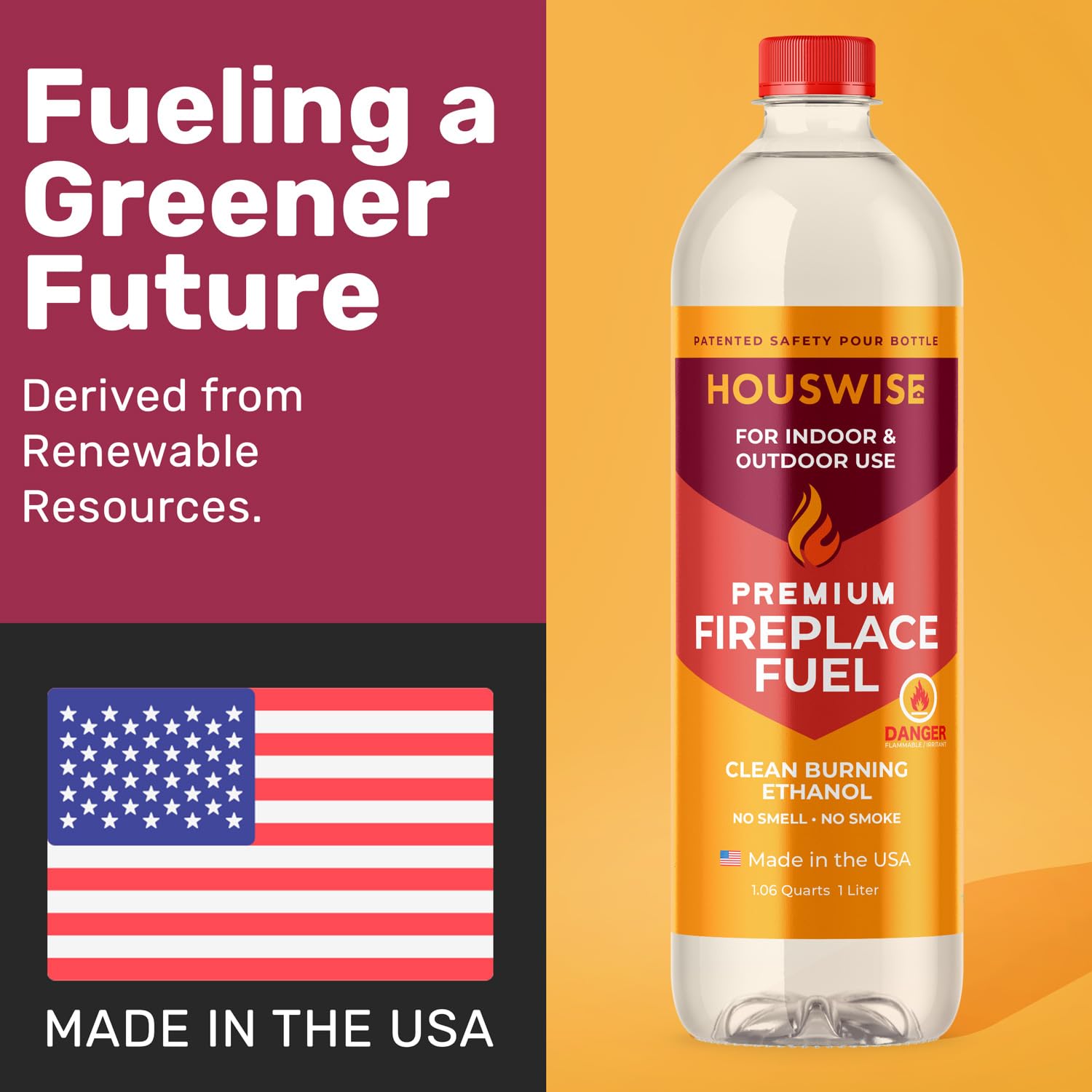 Bio Ethanol Fireplace Fuel 1 Liter - Bioethanol Fuel Tabletop Fire Pit, Bio Ethanol Fuel for Table Top Fire Pit & Ethanol Fireplaces - Made in USA