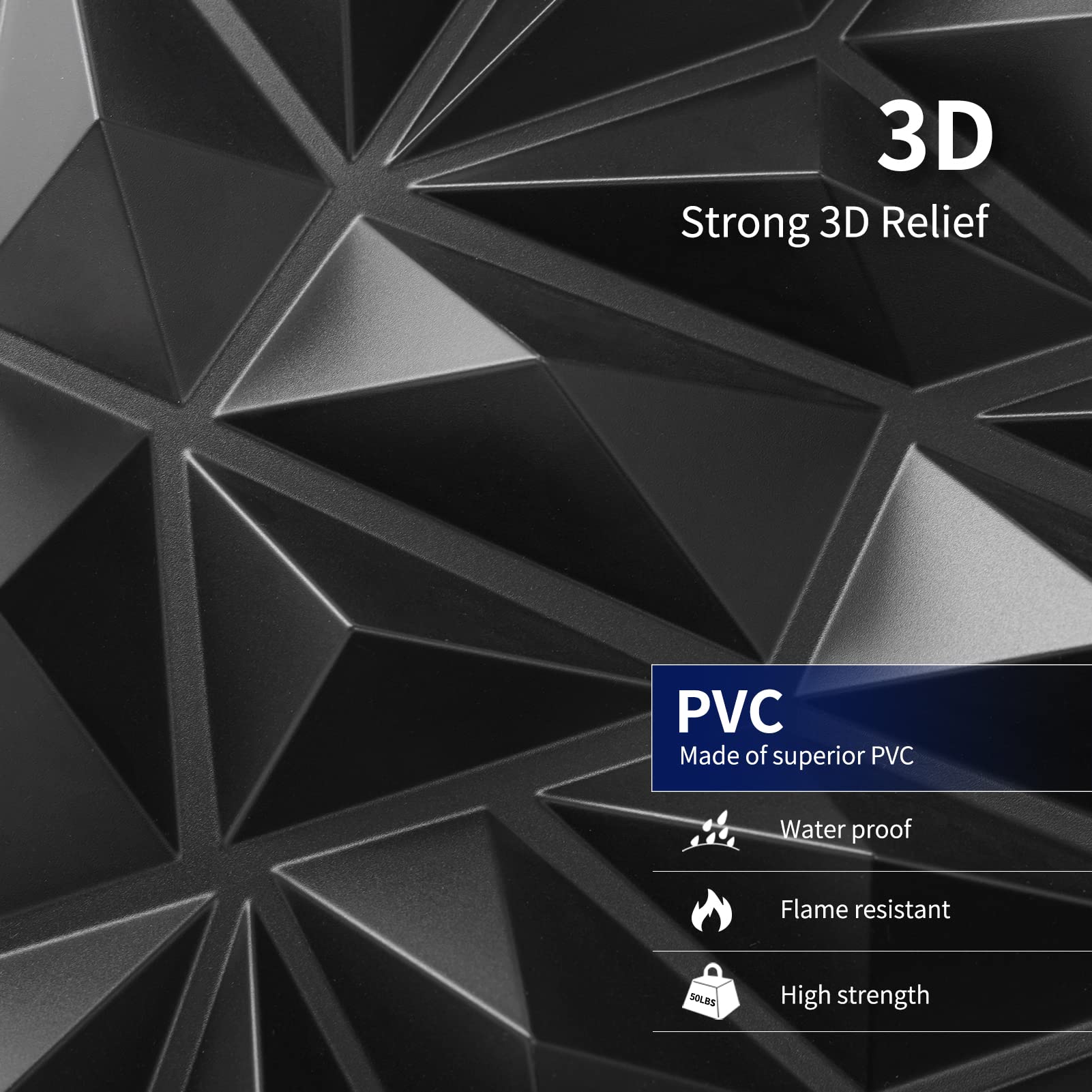 Art3dwallpanels 33 Pack 3D Wall Panel for Interior Wall Décor, PVC Textured Wall Panels, 3D Wallpaper Modern Wall Tiles, Black