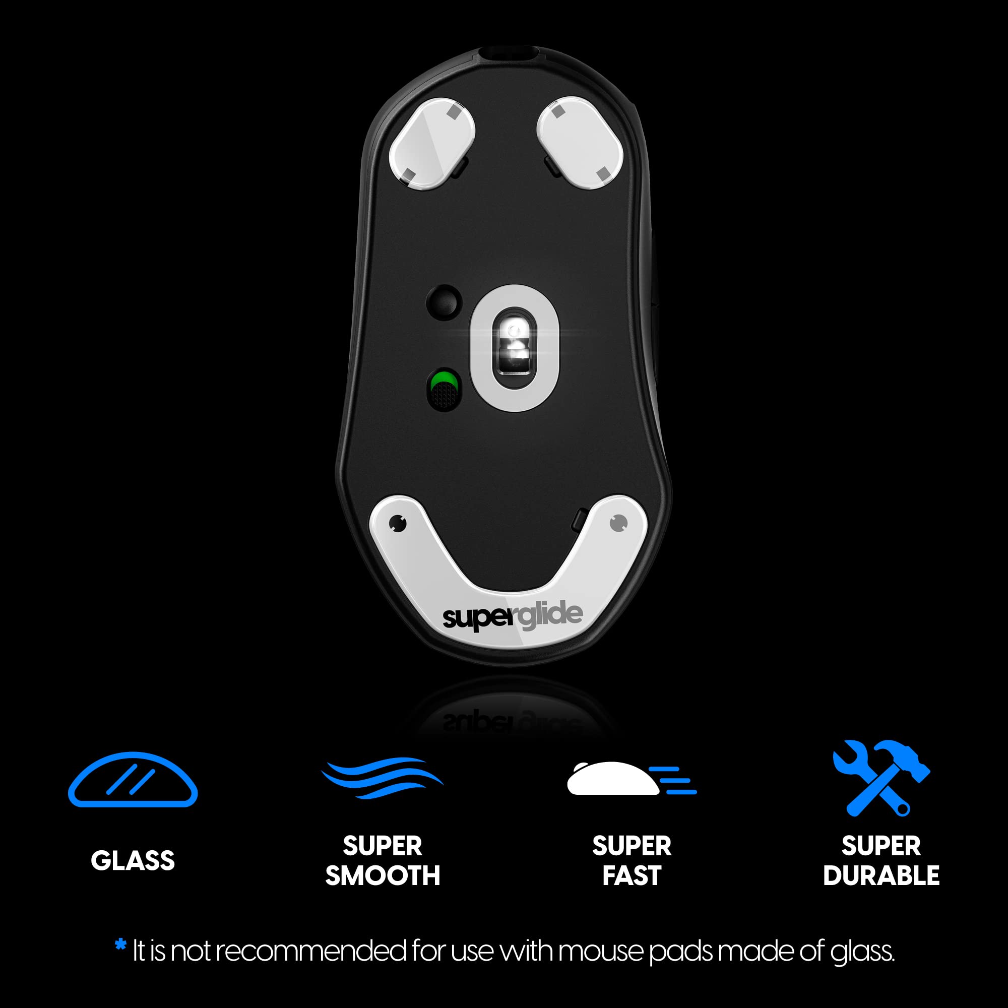Superglide - Fastest and Smoothest Mouse Feet/Skates Made with Ultra Strong Flawless Glass Super Fast Smooth and Durable Sole for SteelSeries Prime Mini Wired/Wireless [White]