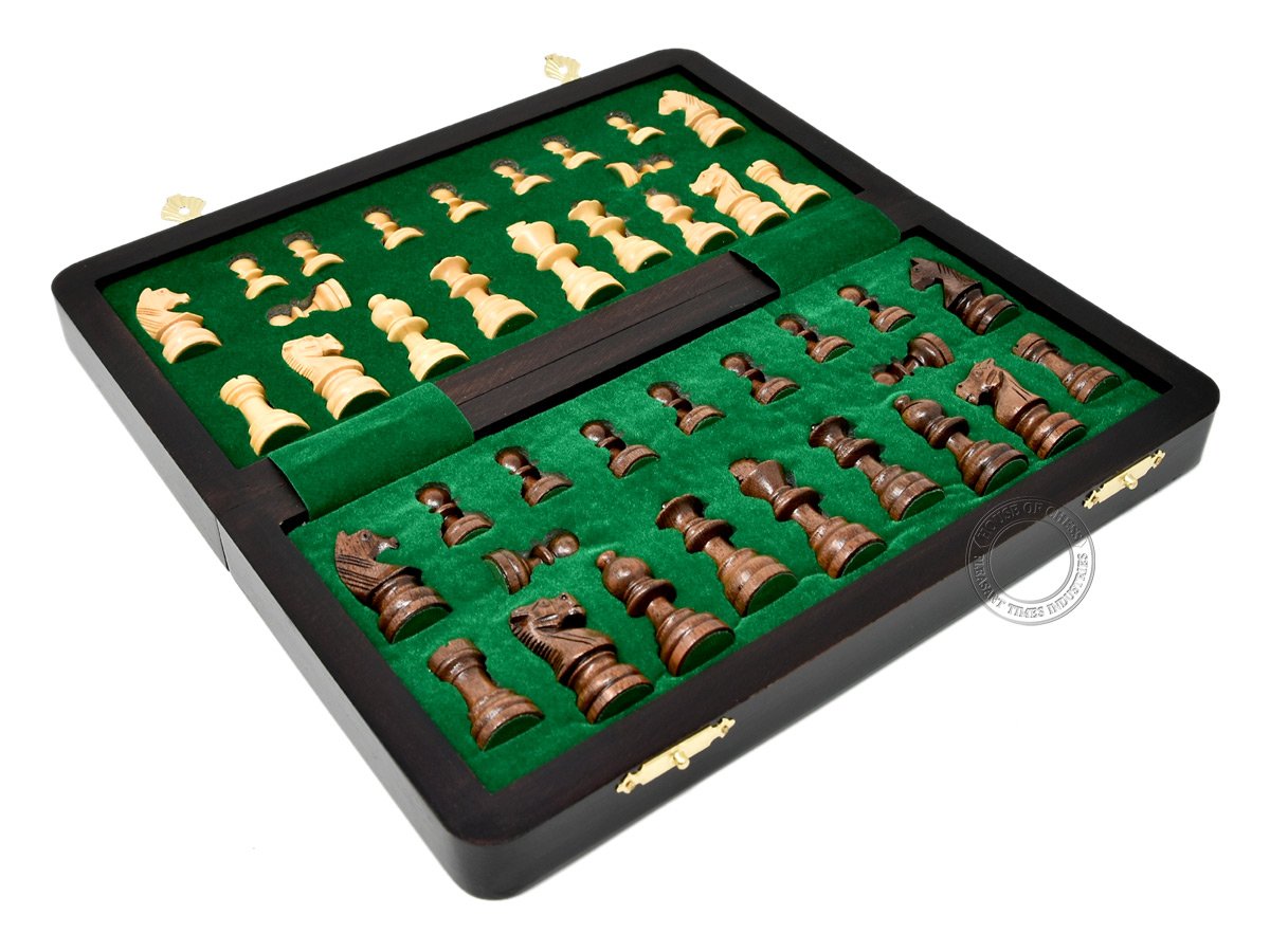 House of Chess - 10 Inch Wooden Magnetic Folding Travel Chess Set/Board with 2 Extra Knights, 2 Extra Pawns, 2 Extra Queens and Algebraic Notation - Handmade - Premium Quality