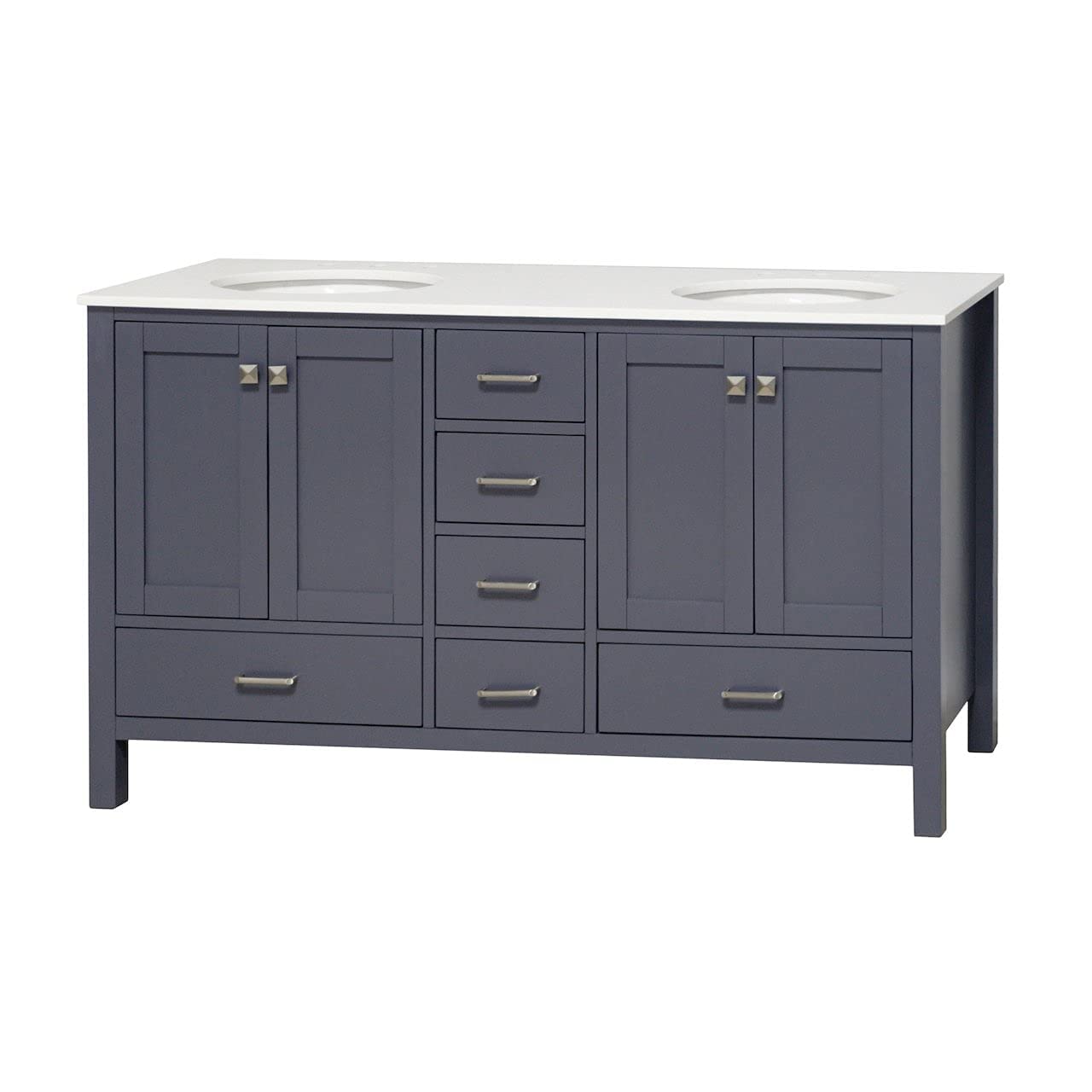 Kitchen Bath Collection Horizon 60-inch Double Bathroom Vanity (Engineered White/Marine Gray): Includes Marine Gray Cabinet with Engineered White Countertop and White Ceramic Sinks