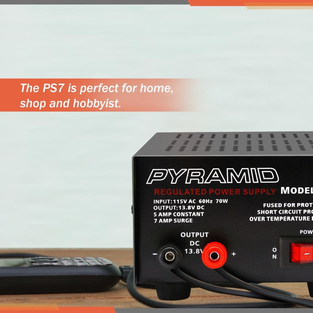 Pyramid Universal Compact Bench Power Supply - 5 Amp Linear Regulated Home Lab Benchtop AC-to-DC 12V Converter w/ 13.8 Volt DC 115V AC 70 Watt Power Input, Screw Type Terminals, Cooling Fan - PS7KX