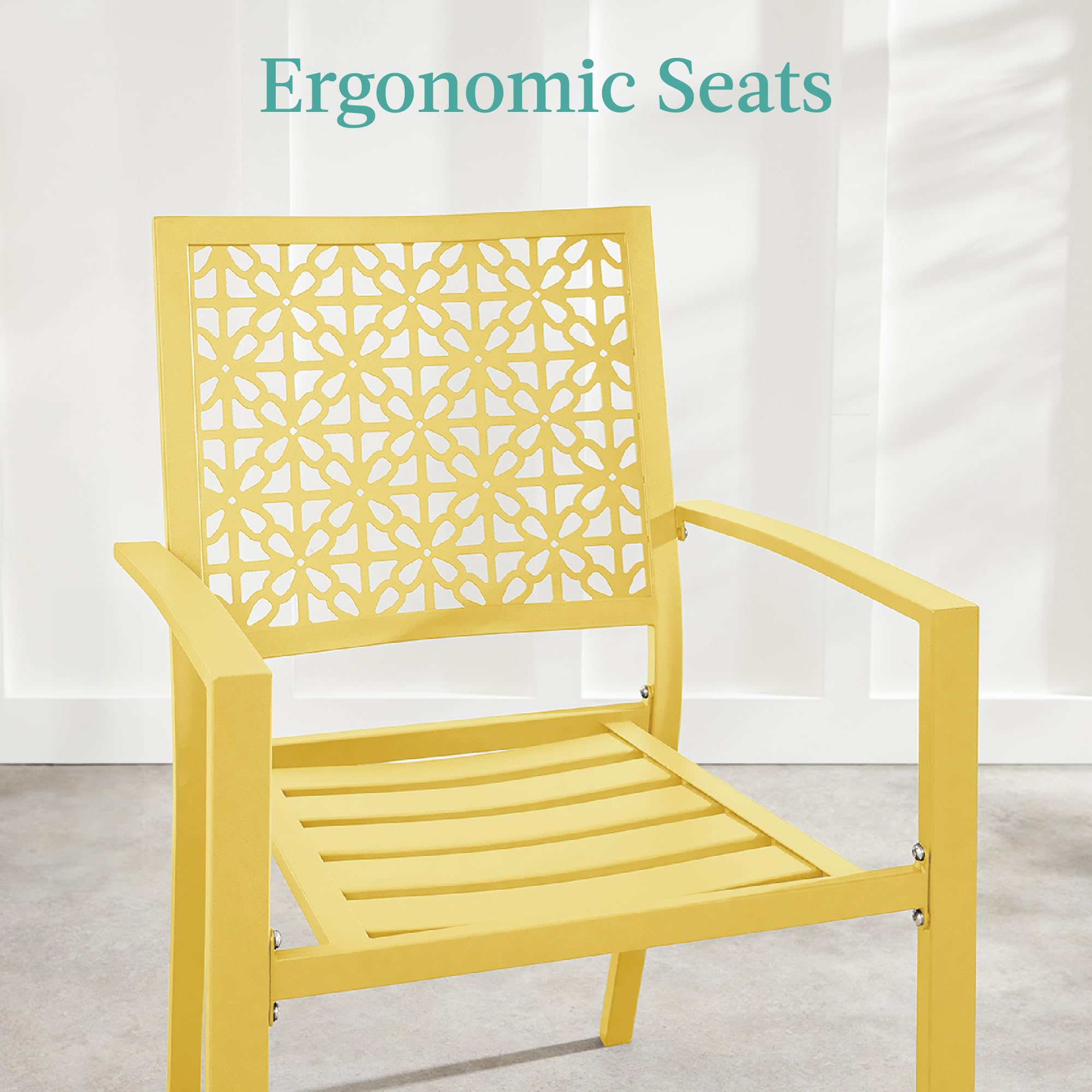 Best Choice Products 3-Piece Outdoor Bistro Set, Stackable Modern Steel Furniture for Porch, Garden w/ 2 Chairs, Table, Geometric Decor - Yellow