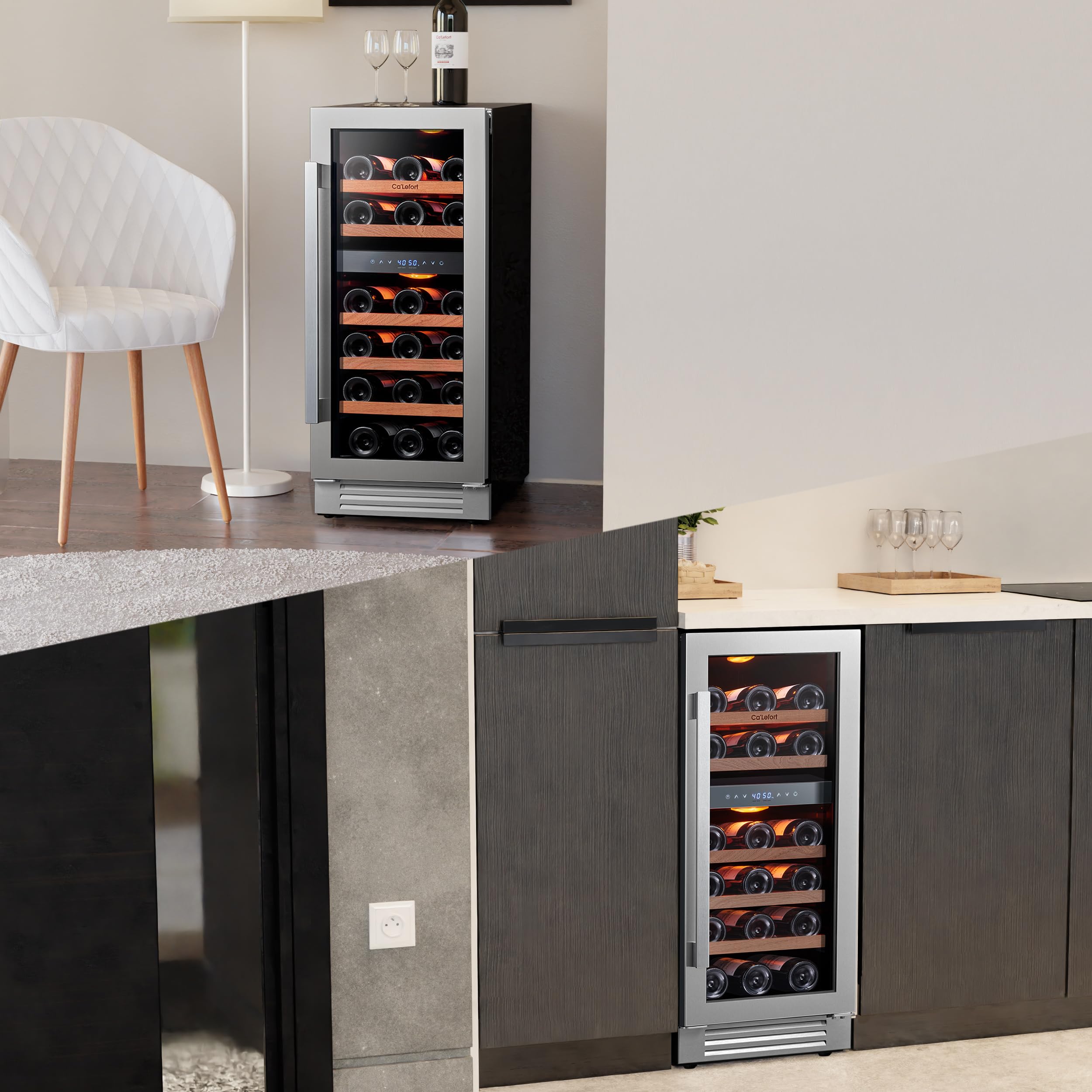 Ca'Lefort 15 Inch Dual Zone Wine Refrigerator - 28 Bottle Capacity for Kitchen