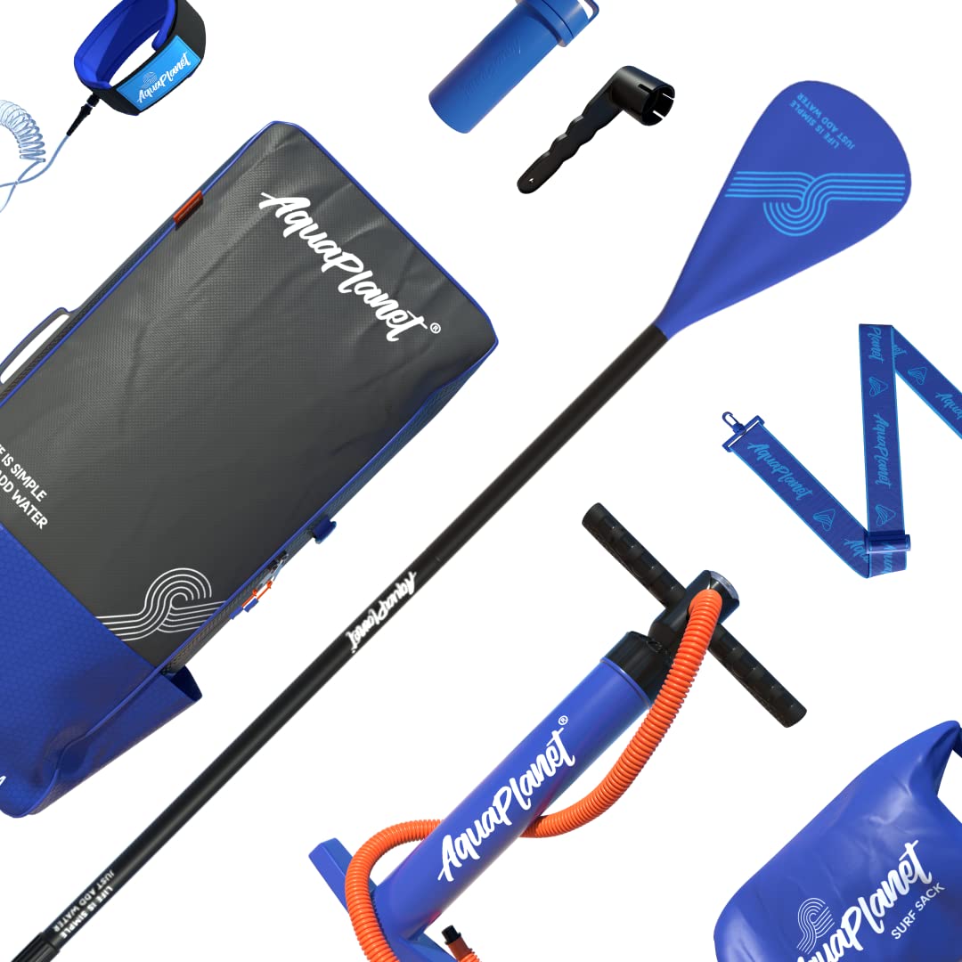 AQUAPLANET Pace Inflatable Paddle Board 10.6 Foot - Ideal for SUP Beginners to Intermediate - Stand Up Paddle Board Kit with Fin, Paddle, Pump, Repair Kit, Backpack, Leash, Dry Bag, Carry Strap