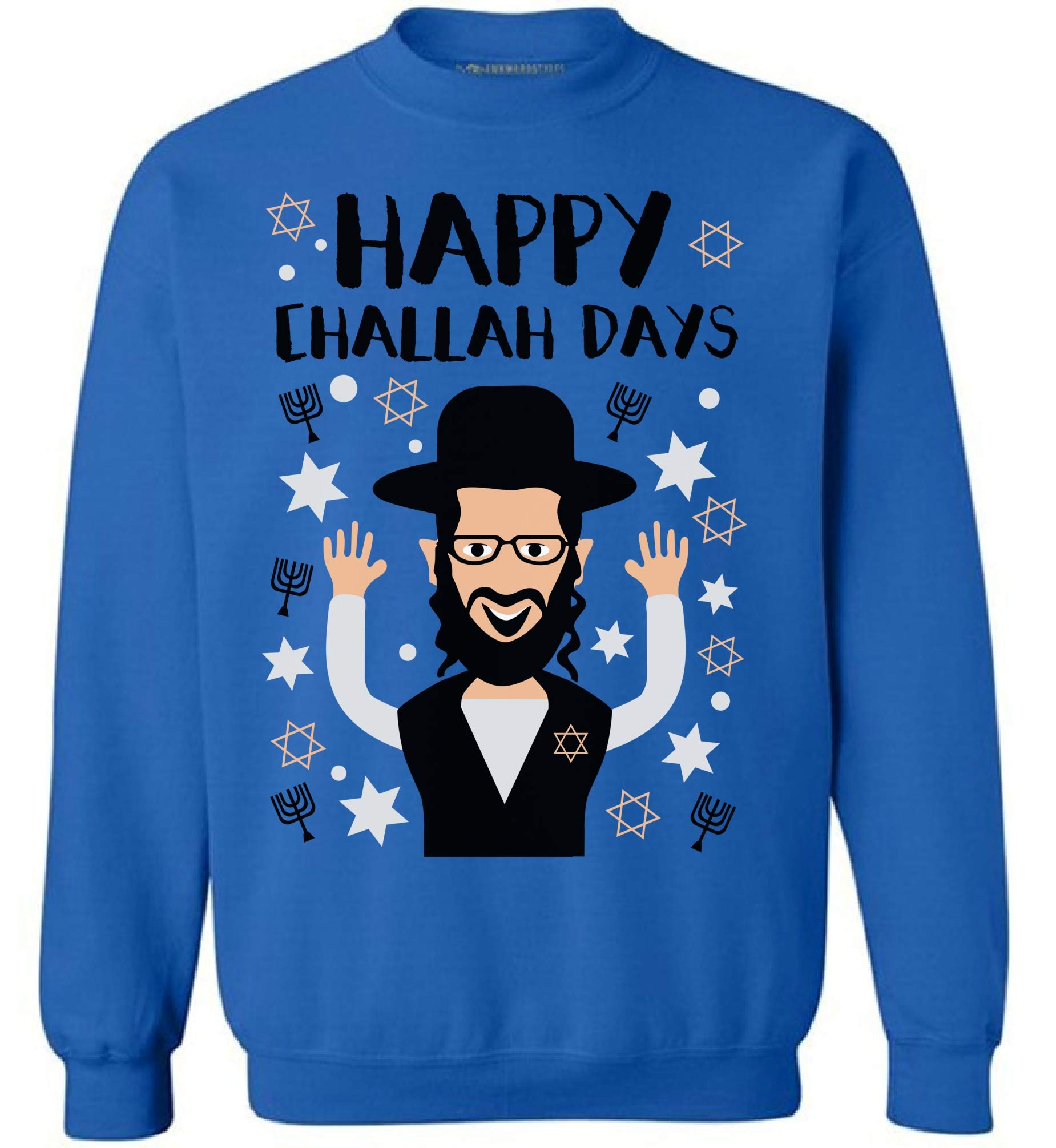 Awkward Styles Hanukkah Sweatshirt Happy Challah Days Sweater Jewish Celebration Blue L