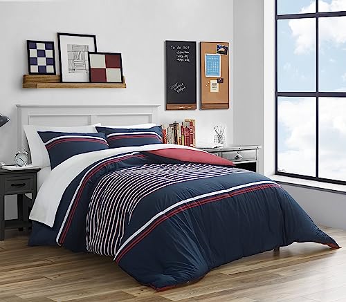 Nautica - Mineola Collection - 100% Cotton Cozy & Soft, Durable & Breathable Reversible Comforter Matching Sham, 2-Piece Bedding Set, Twin, Navy