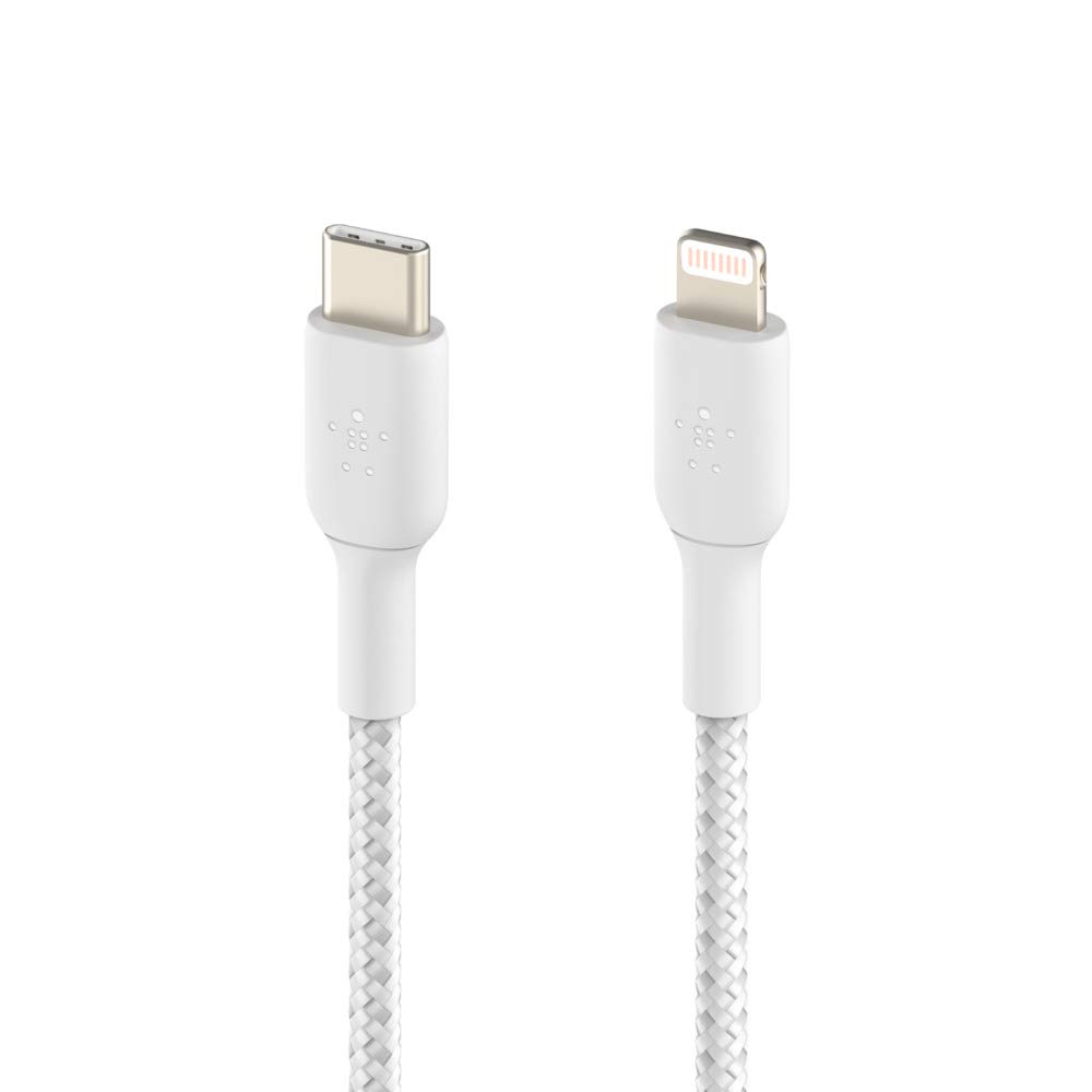 Belkin BoostCharge Nylon Braided USB C to Lightning Cable 6.6ft/2M - MFi Certified 18W Power Delivery iPhone Charger Cord - Apple Charger USB C Cable - Fast Charging for iPhone 14, iPhone 13 - White