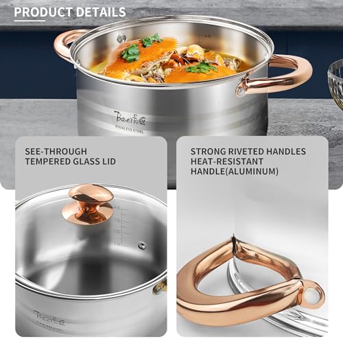 BAERFO Pots and Pans Set -8 Piece Stainless Steel Kitchen Cookware Set,Pots and Pans Set Nonstick cooking sets,suitable for Gas, Electric & Induction, Dishwasher Safe