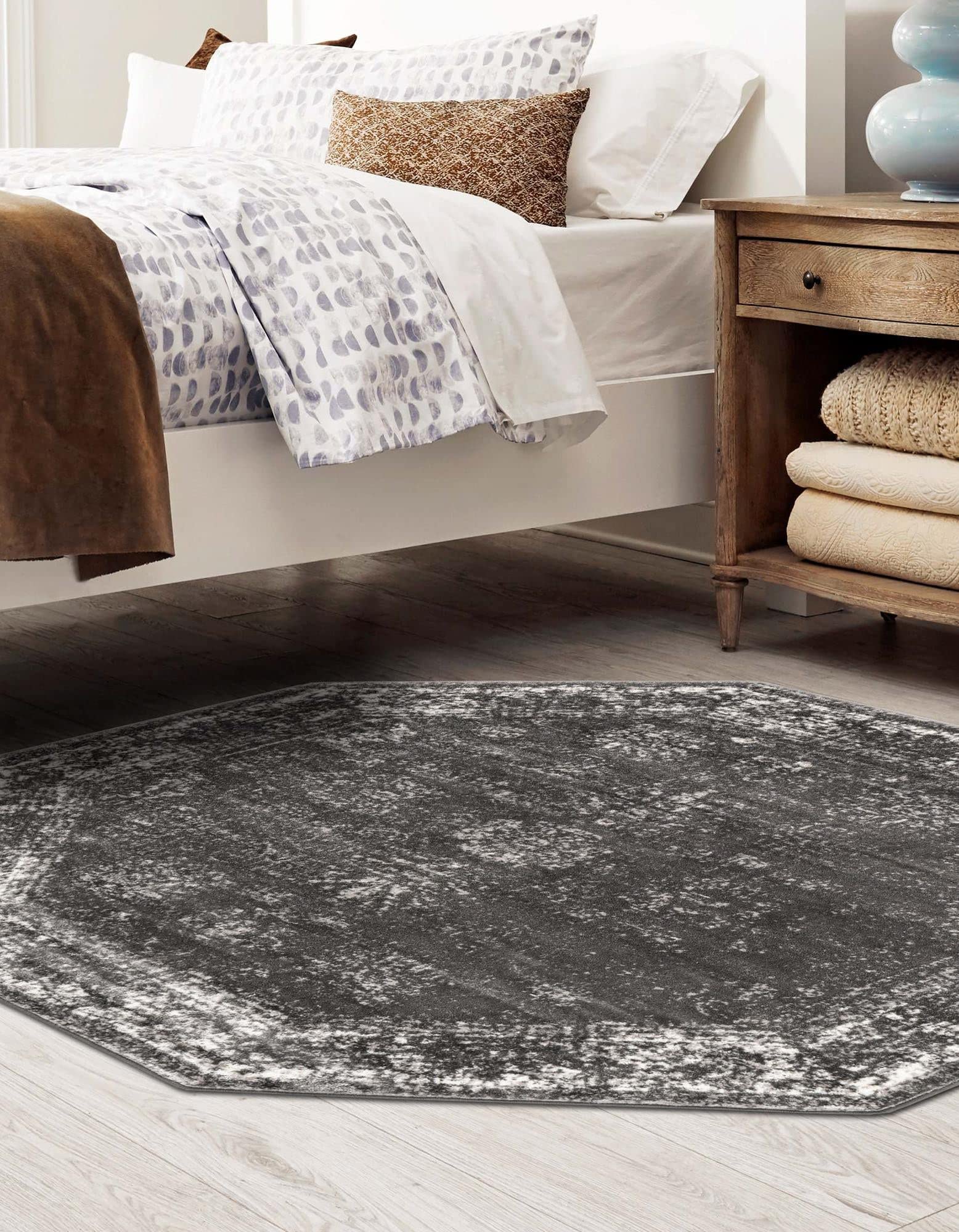 Rugs.com Monte Carlo Collection Rug β 5' Octagon Dark Gray Medium Rug Perfect for Living Rooms, Kitchens, Entryways