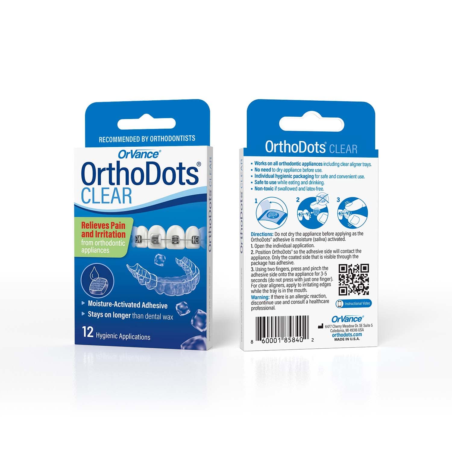 OrthoDots CLEAR β Moisture Activated Braces Wax Alternative for Pain Caused by Braces, Clear Aligner Trays, and Other Orthodontic Appliances. OrthoDots Stick Better and Stay on Longer than Dental Wax.