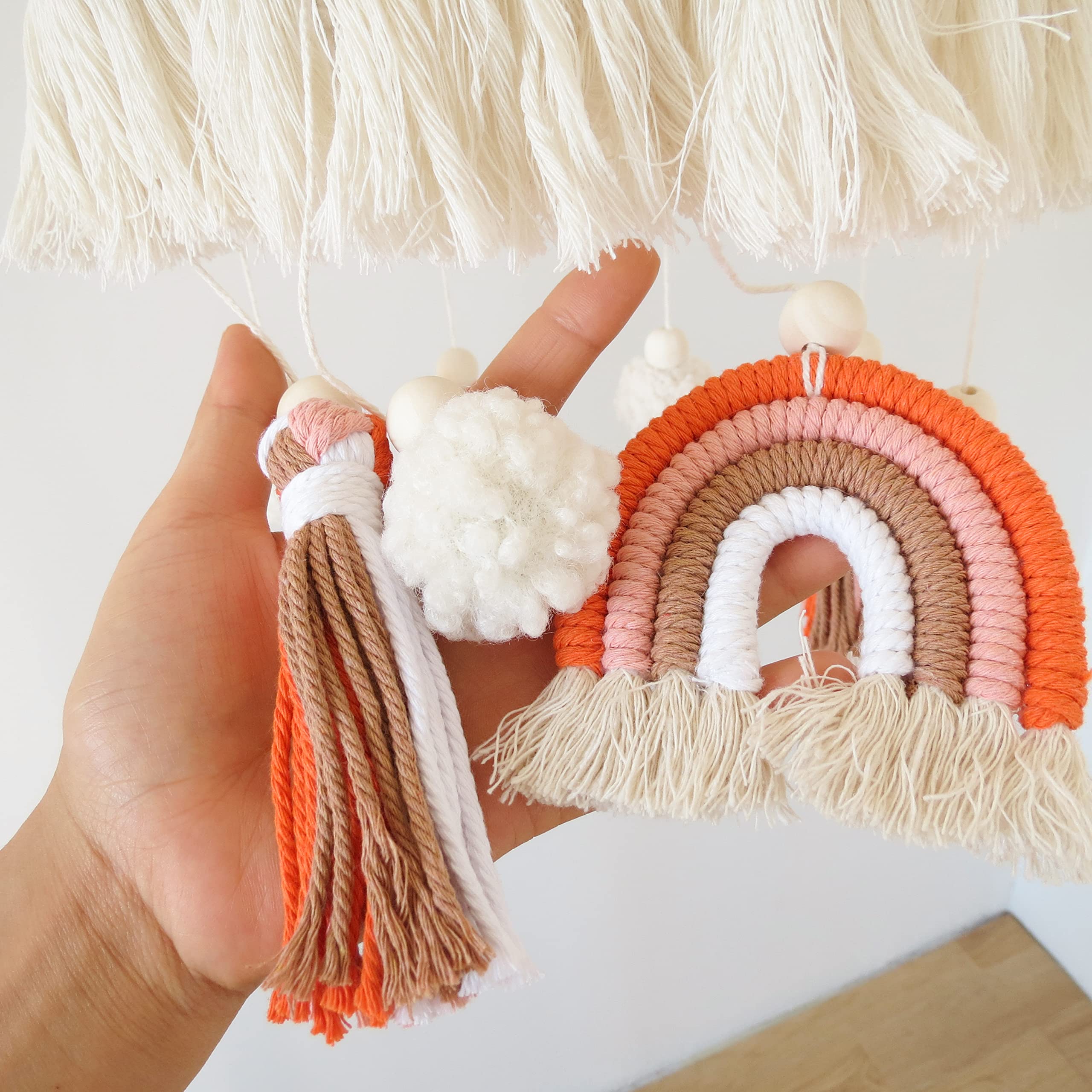 Boho Tassel Macrame Rainbow Mobile Baby Crib Mobile for Girls Baby Mobile for Crib Girl Bassinet Mobile Nursery Décor