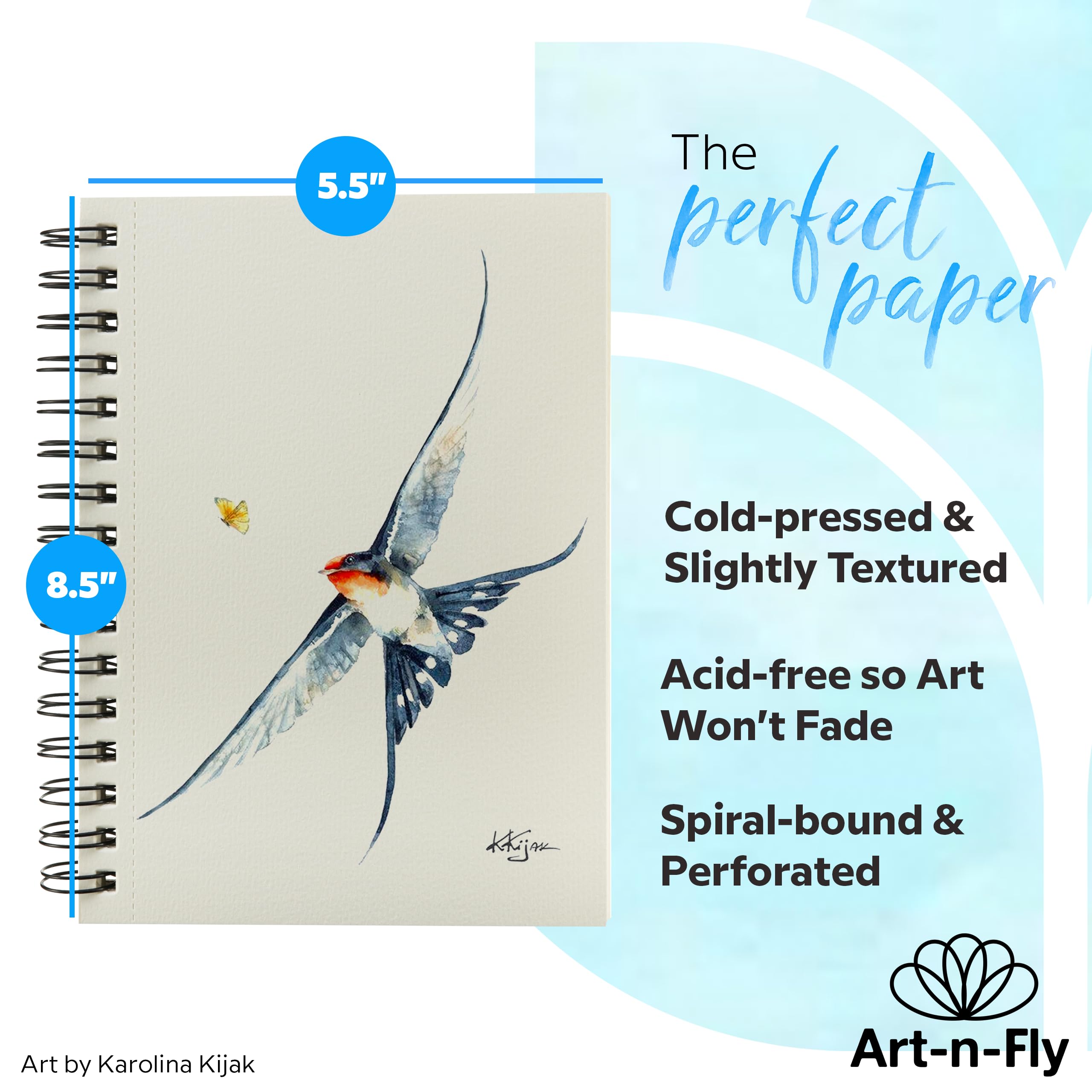 Art-N-Fly 100% Cotton Watercolor Paper Cylinder Mold 15 Sheets 140lb/300gsm Professional Grade