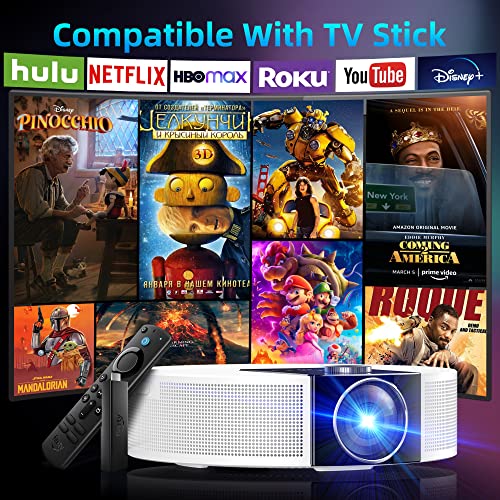 Outdoor Projector, Native 1080P Projector with WiFi and Bluetooth, 500ANSI Mini Projector 4K Support for Outdoor Movies, Max 500β Display, Compatible with Smartphone, Laptop, TV Stick, PS5, HDMI, USB